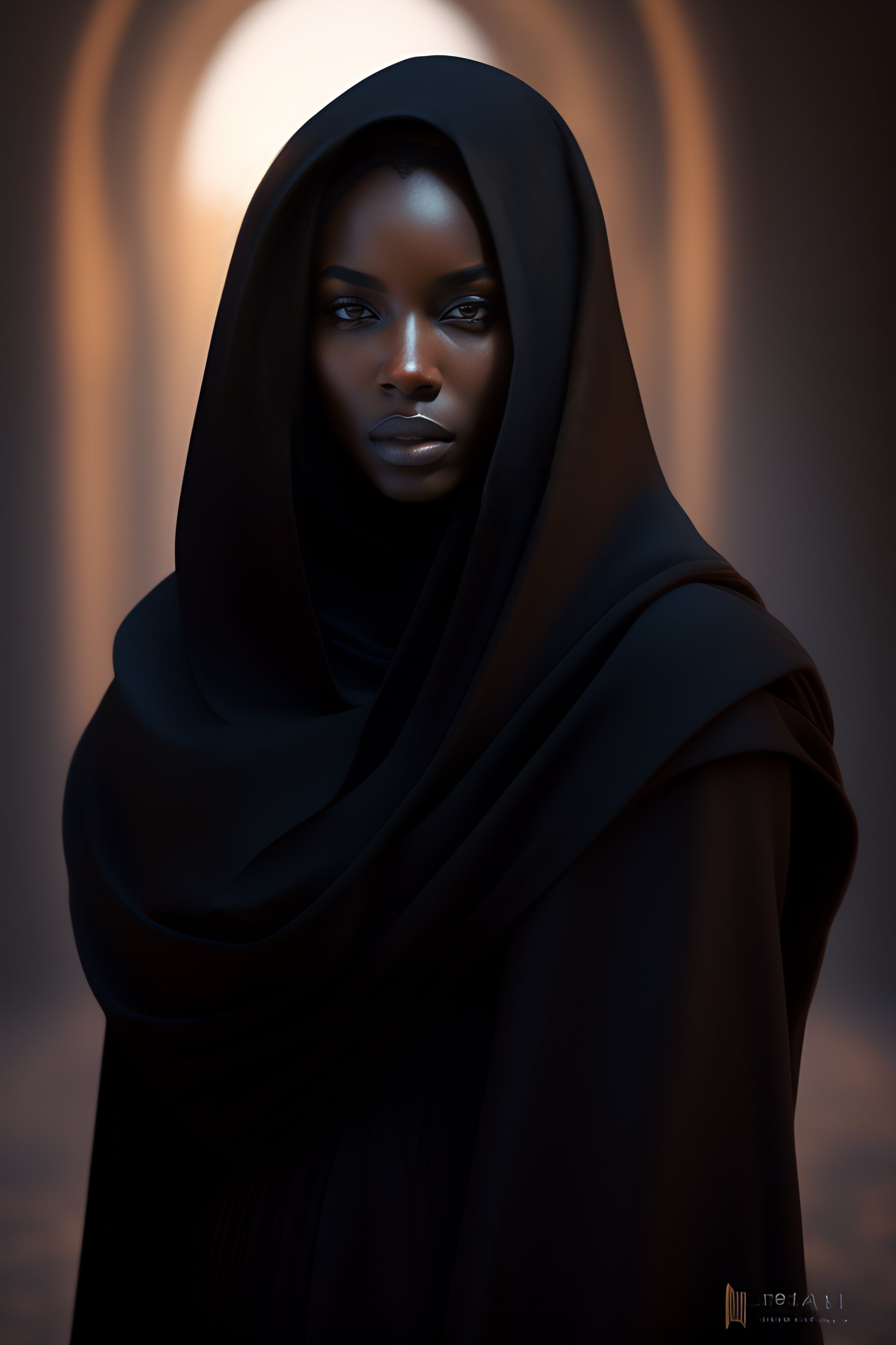 Lexica - A portrait of a young black woman wearing a long dark cloak ...