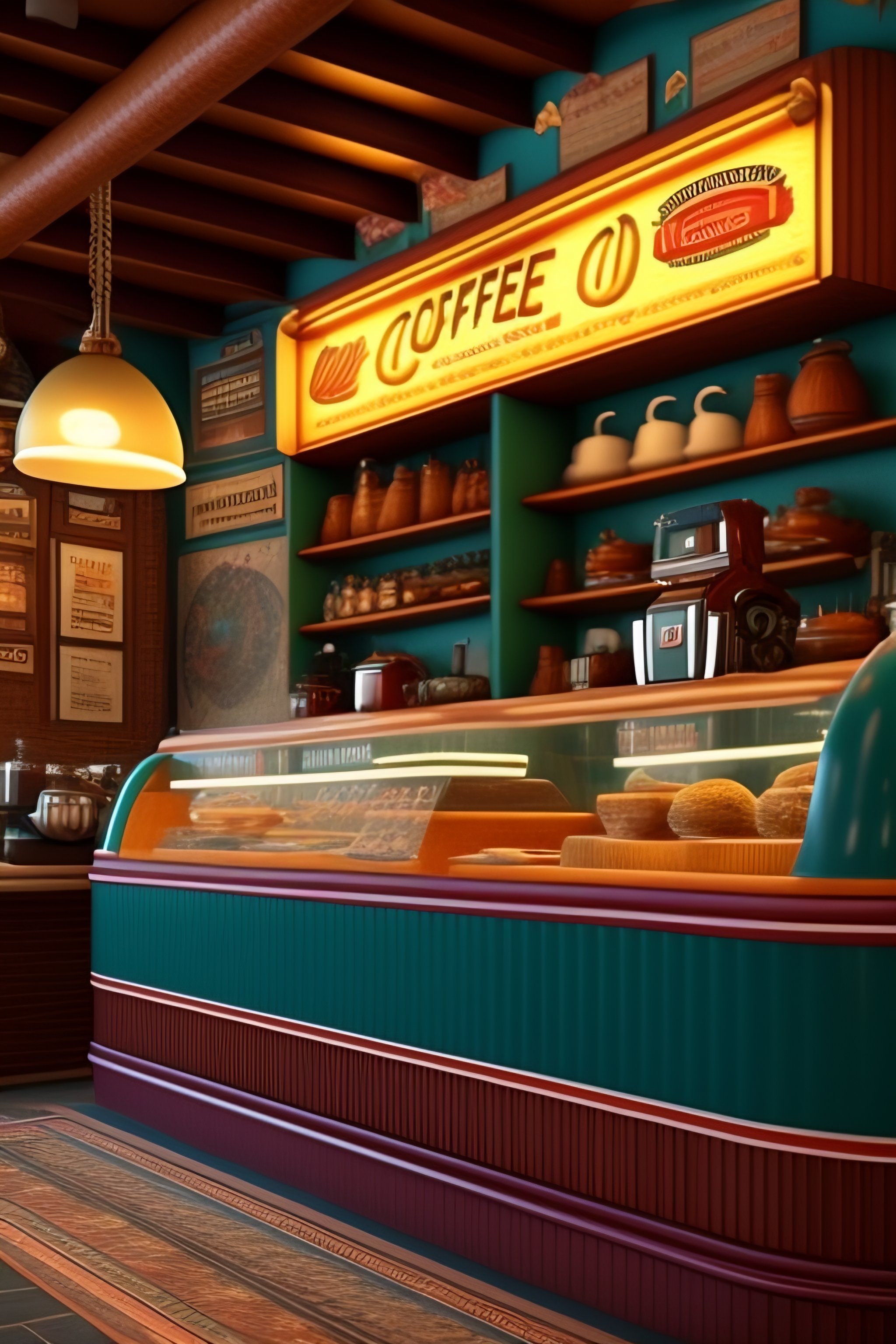 Lexica - Vintage 90's style coffee shop , highly detailed