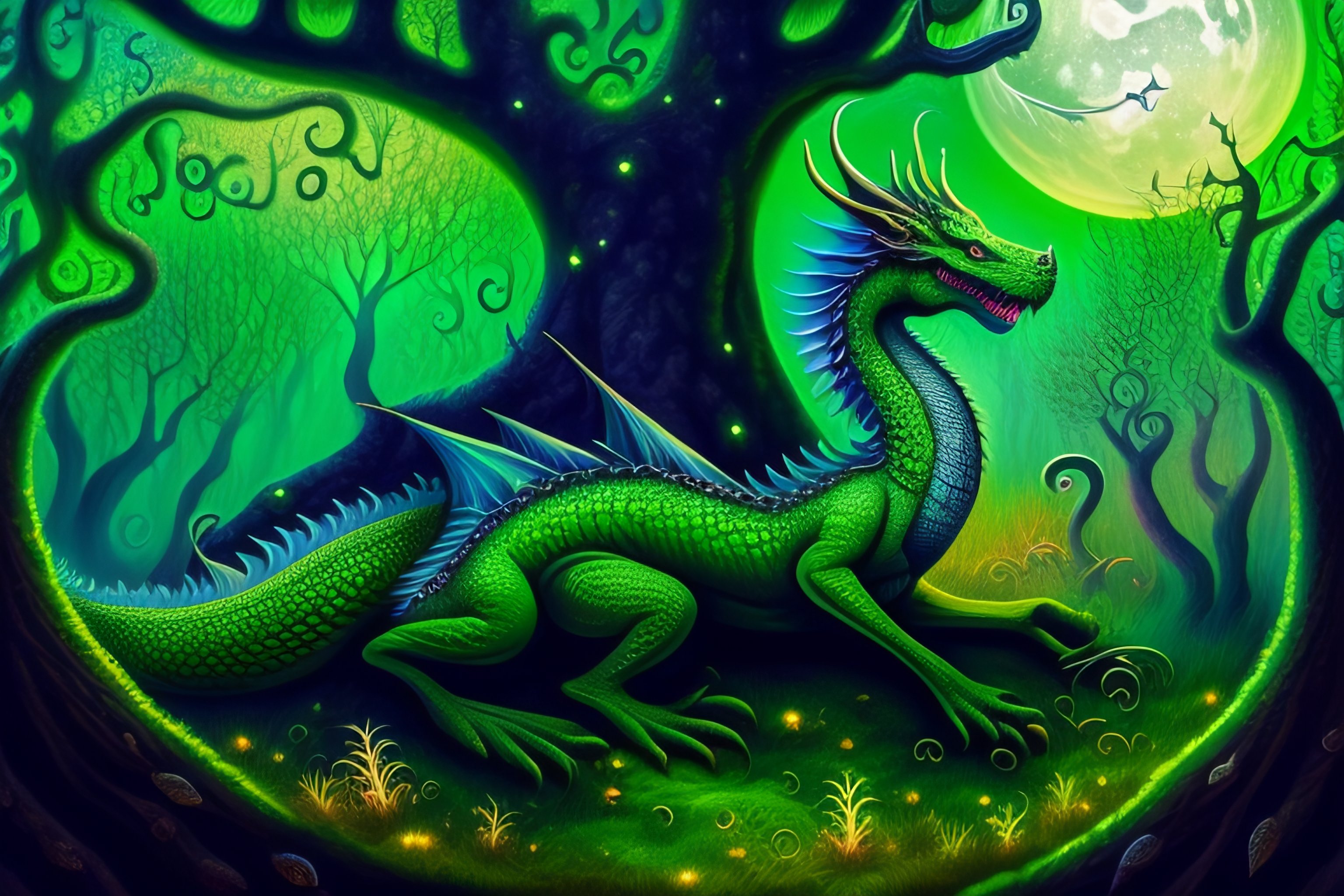 Lexica - Whimsical super-detailed surreal gothic witchy green dragon on ...