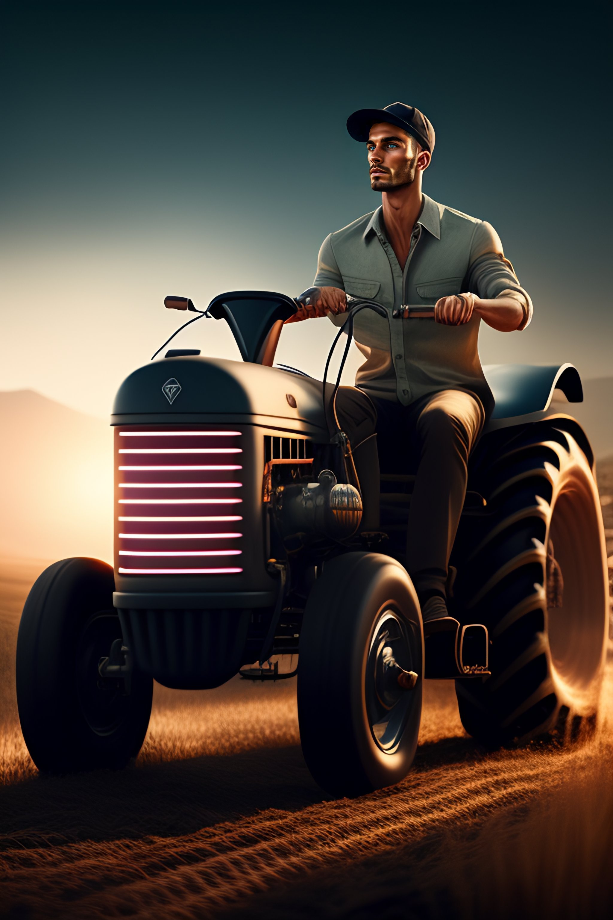 Lexica - A skinny person pulling a tractor by rope, studio lighting ...