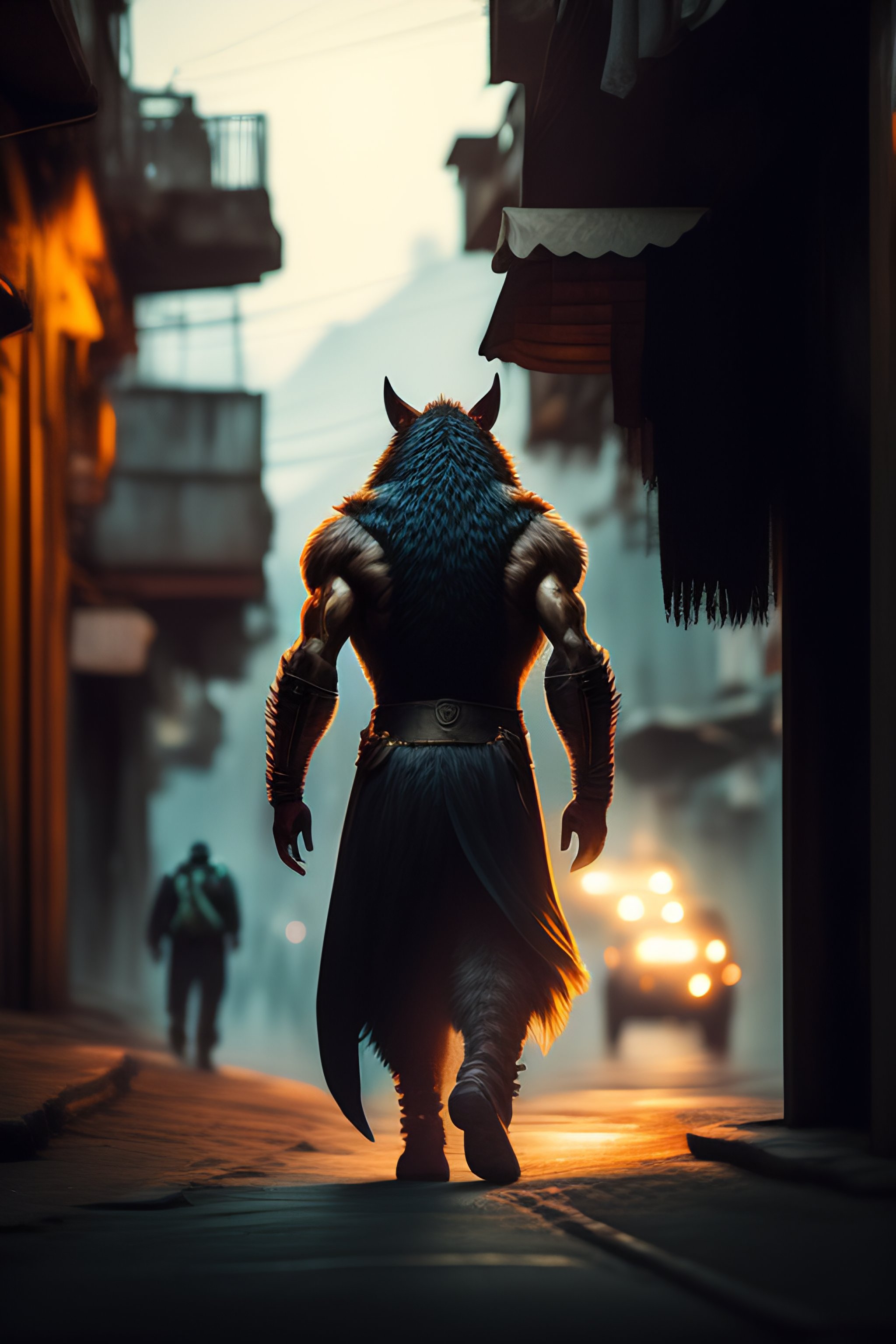 Lexica - A Brazilian Werewolf moster walking at favelas Streets, shot ...