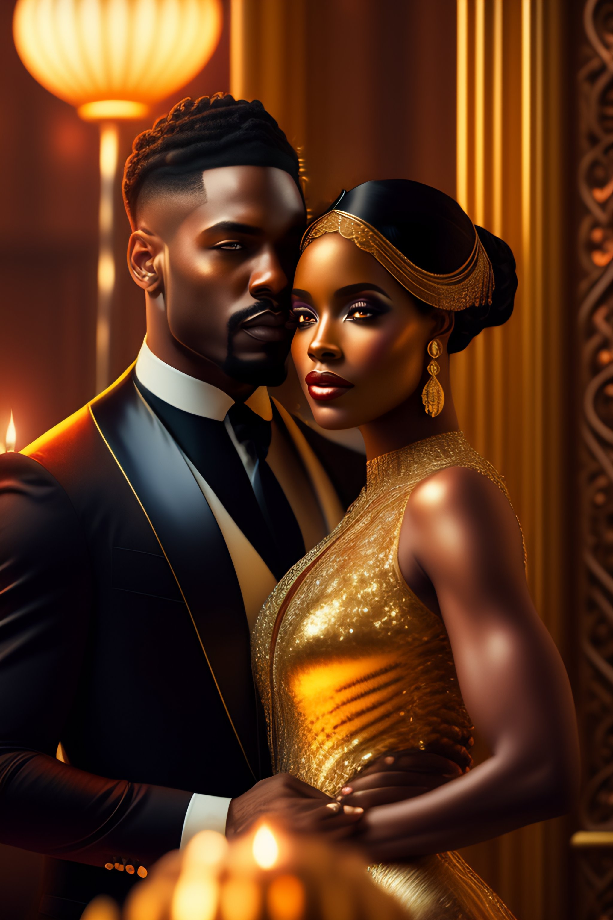 Lexica - A beautiful classy partying black couple, dimly lit upscale ...