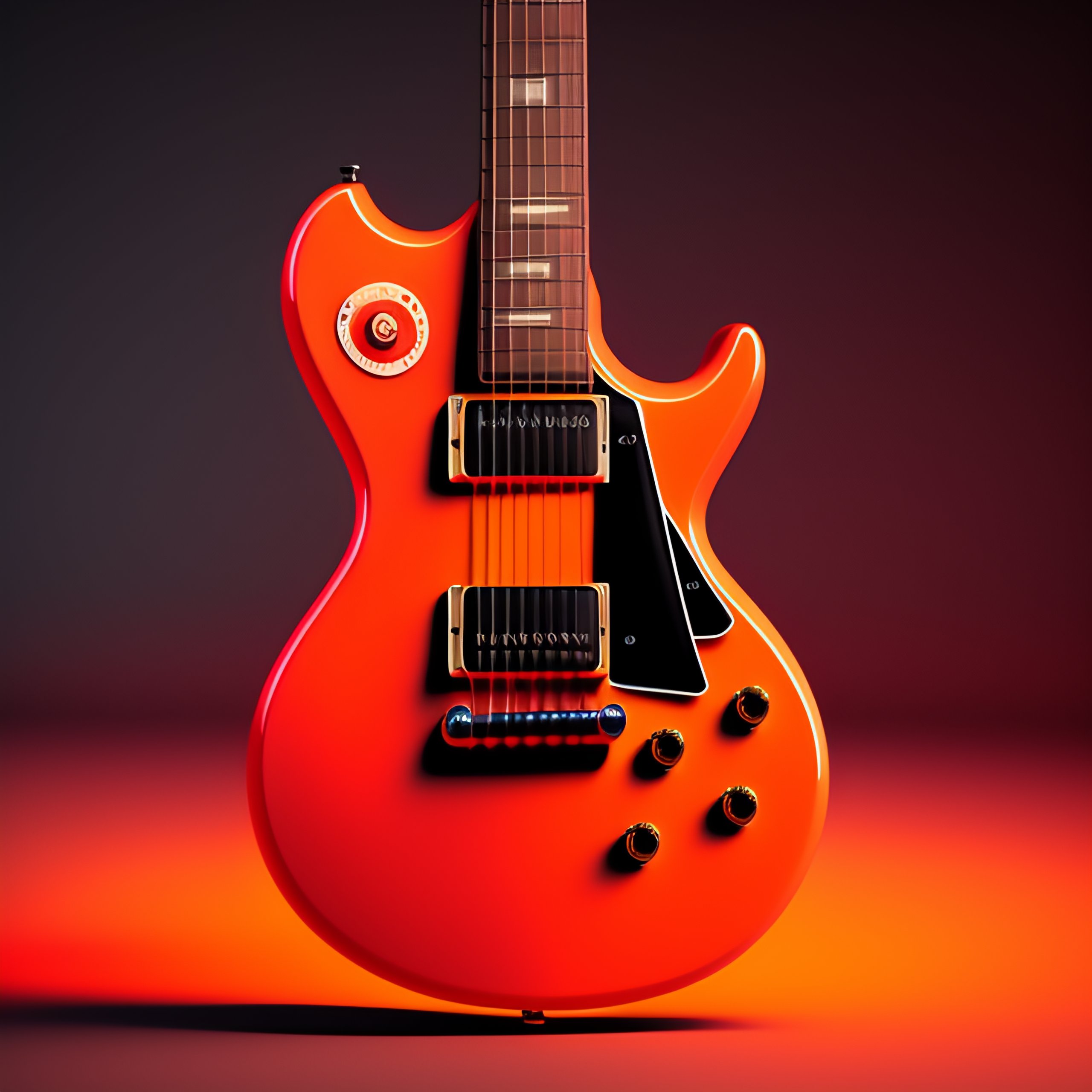 Lexica - Neon orange red color les paul guitar 3D octane render