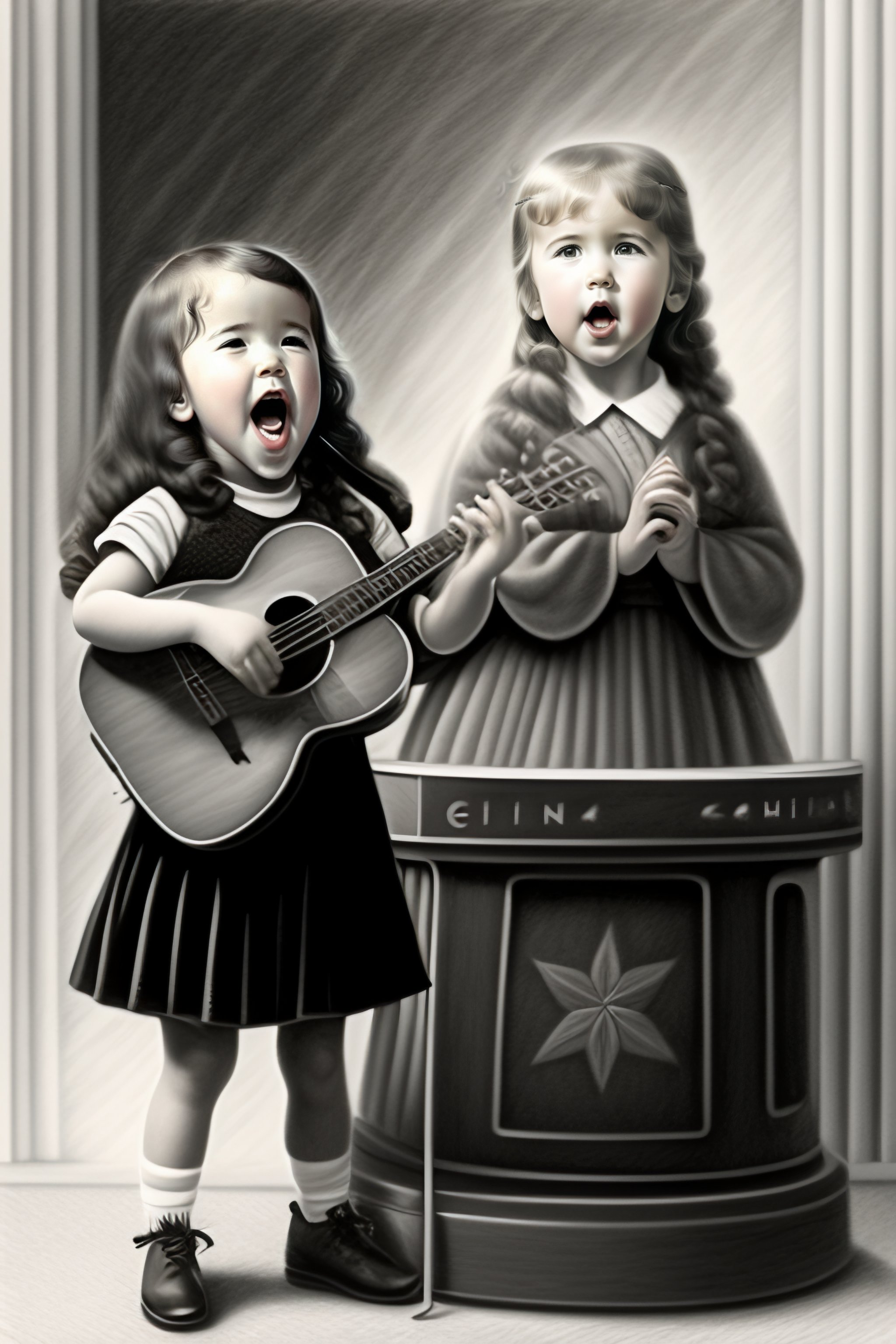Lexica - A pencil drawing of singing girl and play volin