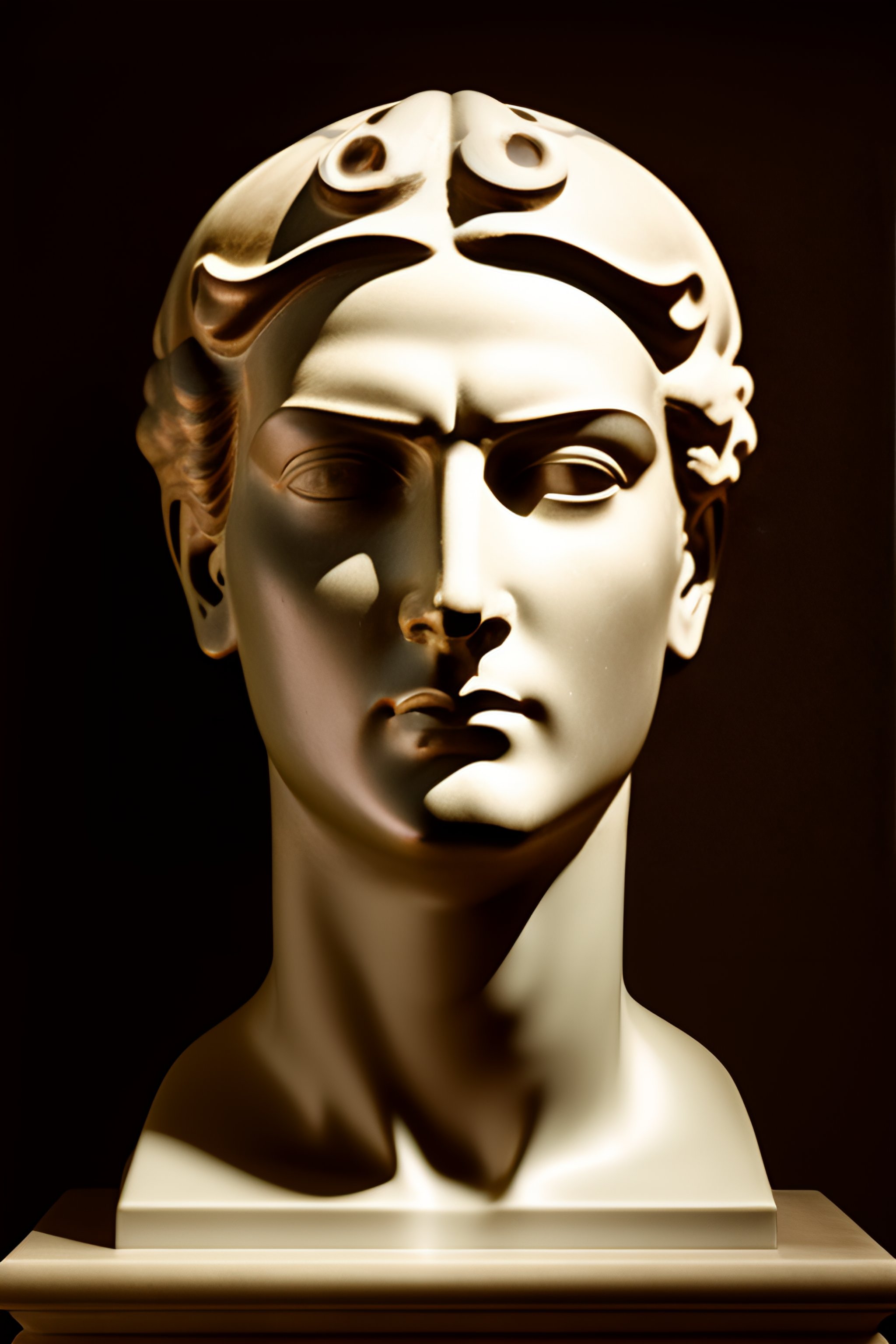 Lexica - Portrait of a male statue head with X on its eye