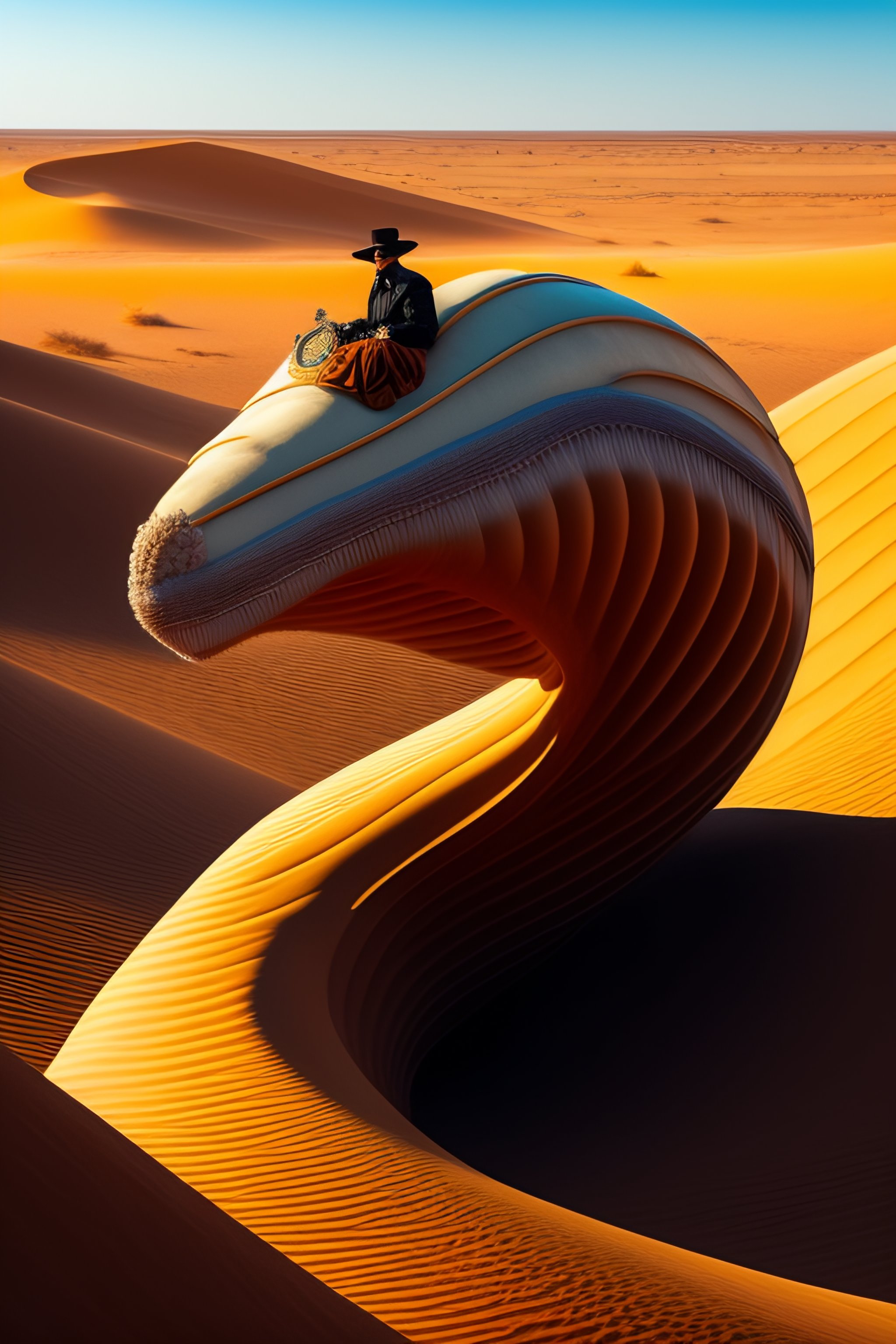 Lexica - Paul atreides riding a sandworm in the impressionist style