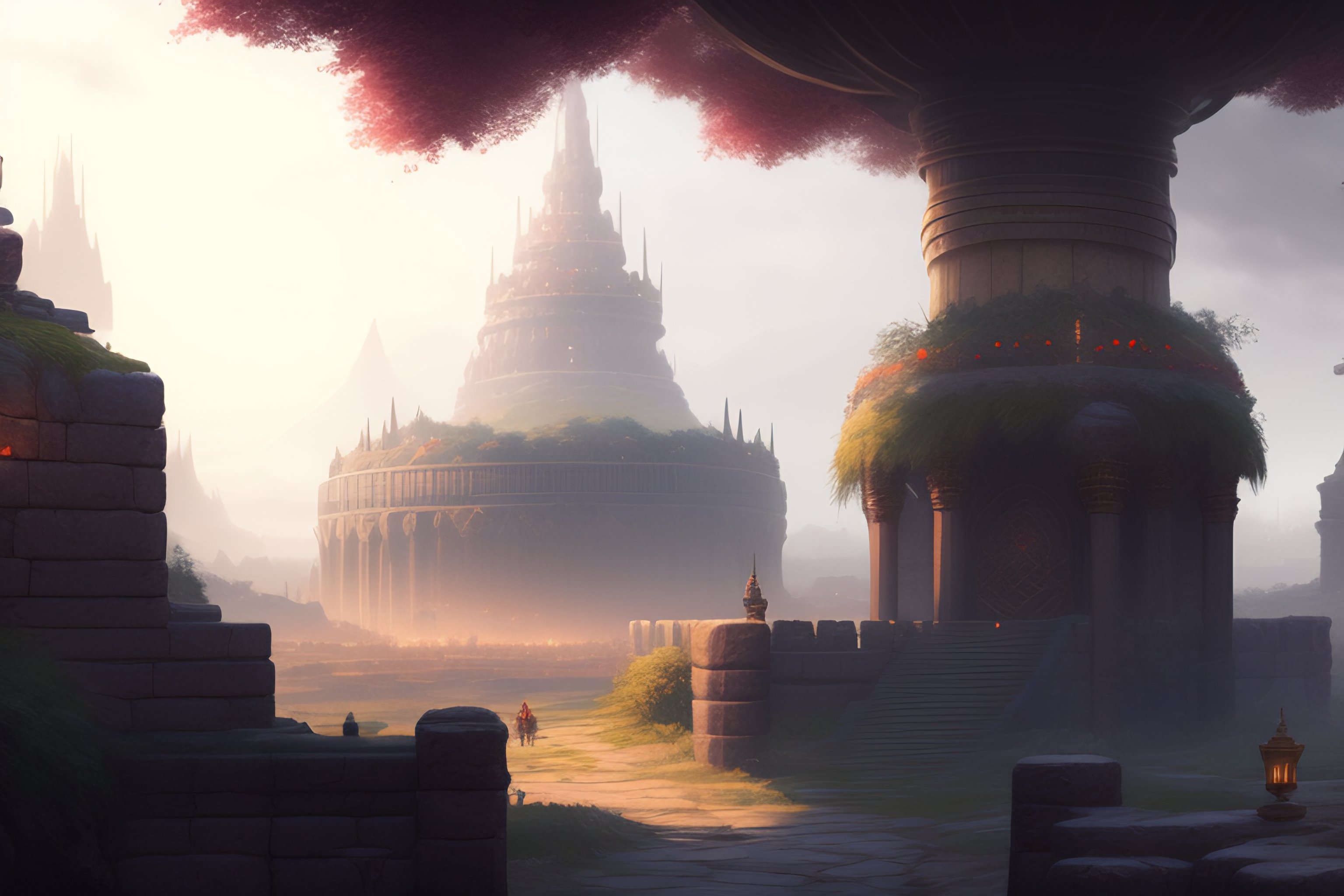 Lexica - Ancient barbarian fantasy city, coliseum on the left, shrine ...