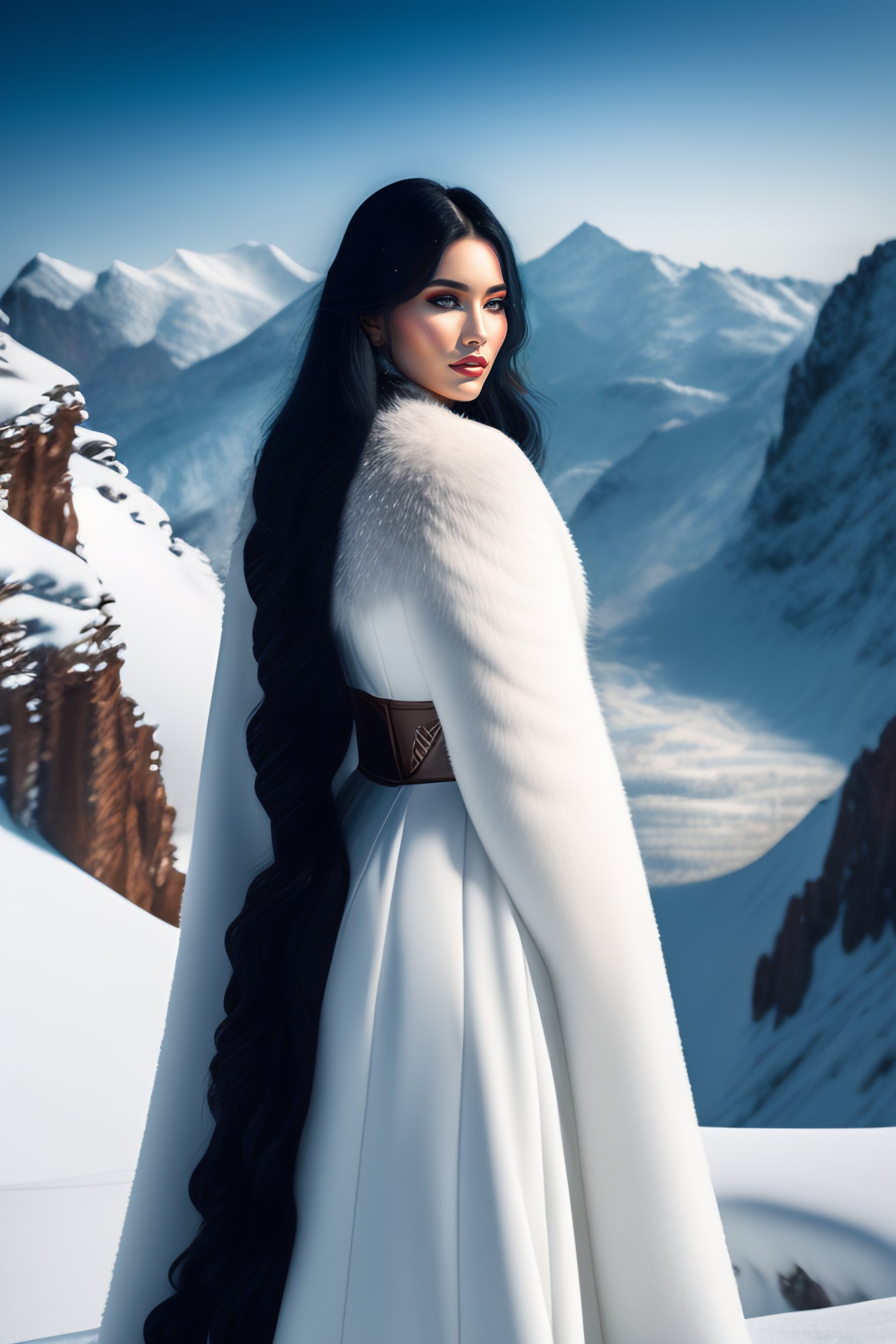 Lexica - Beautiful snow princess , long black hair, with a white long ...