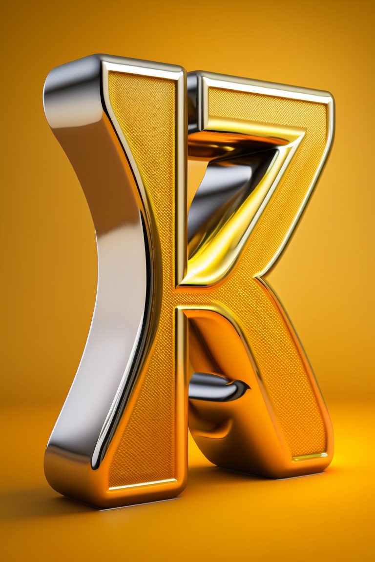 Lexica - 3d typography of the letter K, on a yellow background, chrome shiny texture, ridges ...