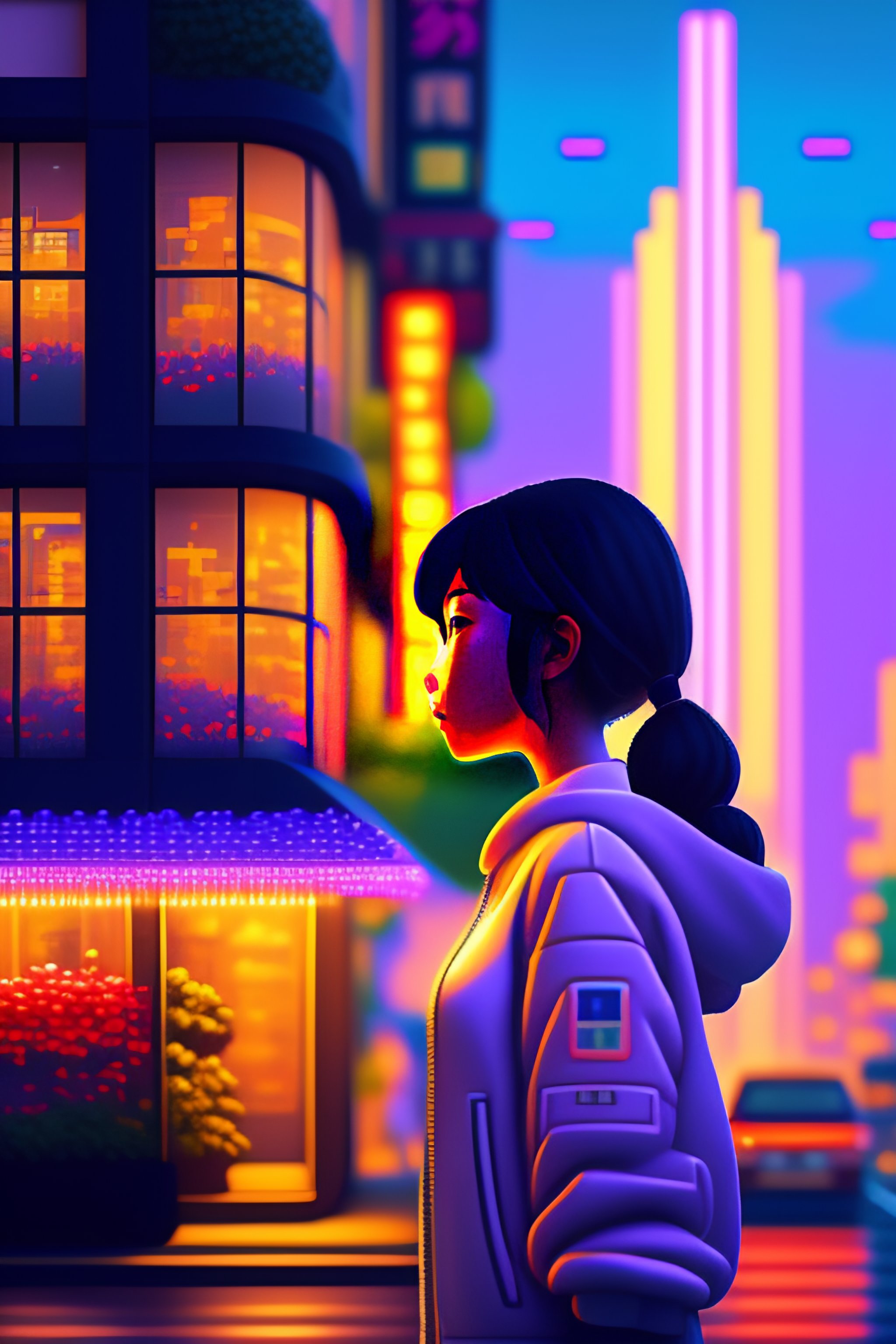 Lexica - Detailed pixel art scene of tokyo girl at night. city at night ...