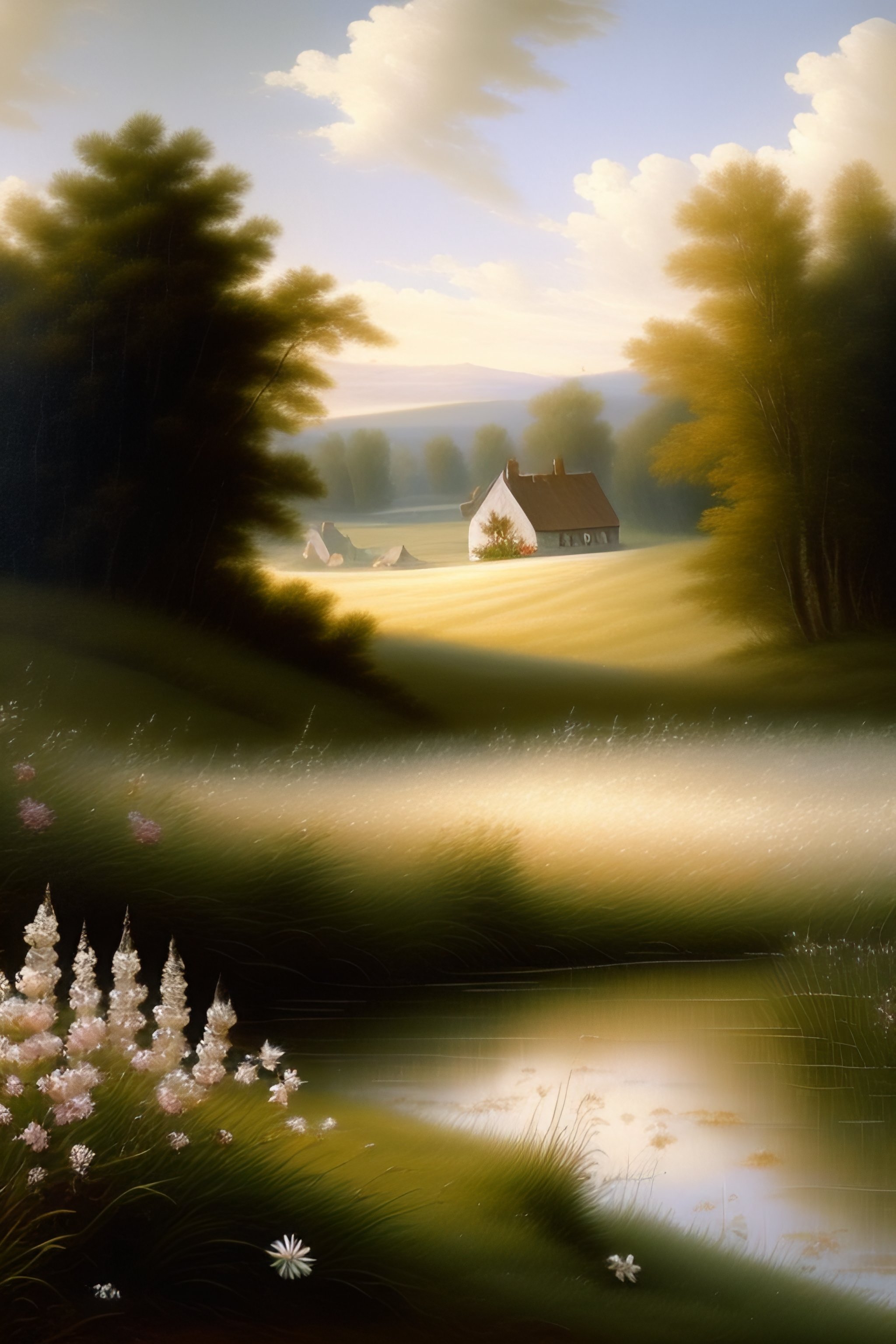 Lexica - 1800's oil painting of a spring meadow in mainly white colour