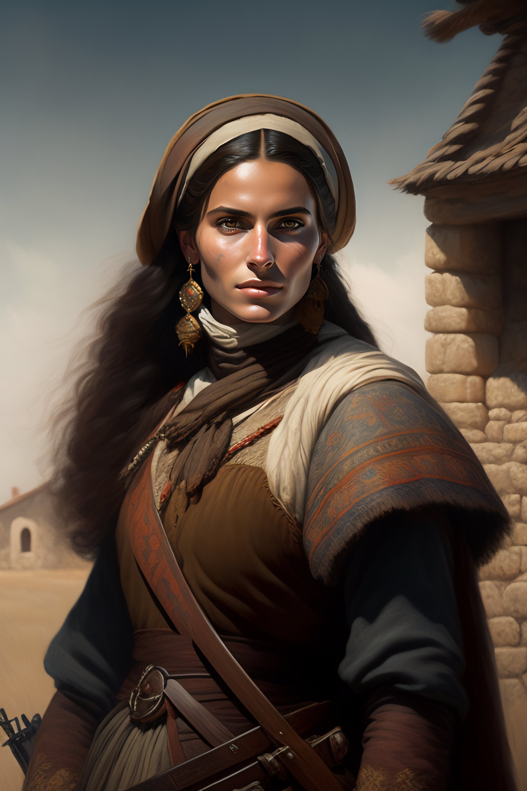 Lexica - Portrait of a spanish peasant woman with an antique musket in ...