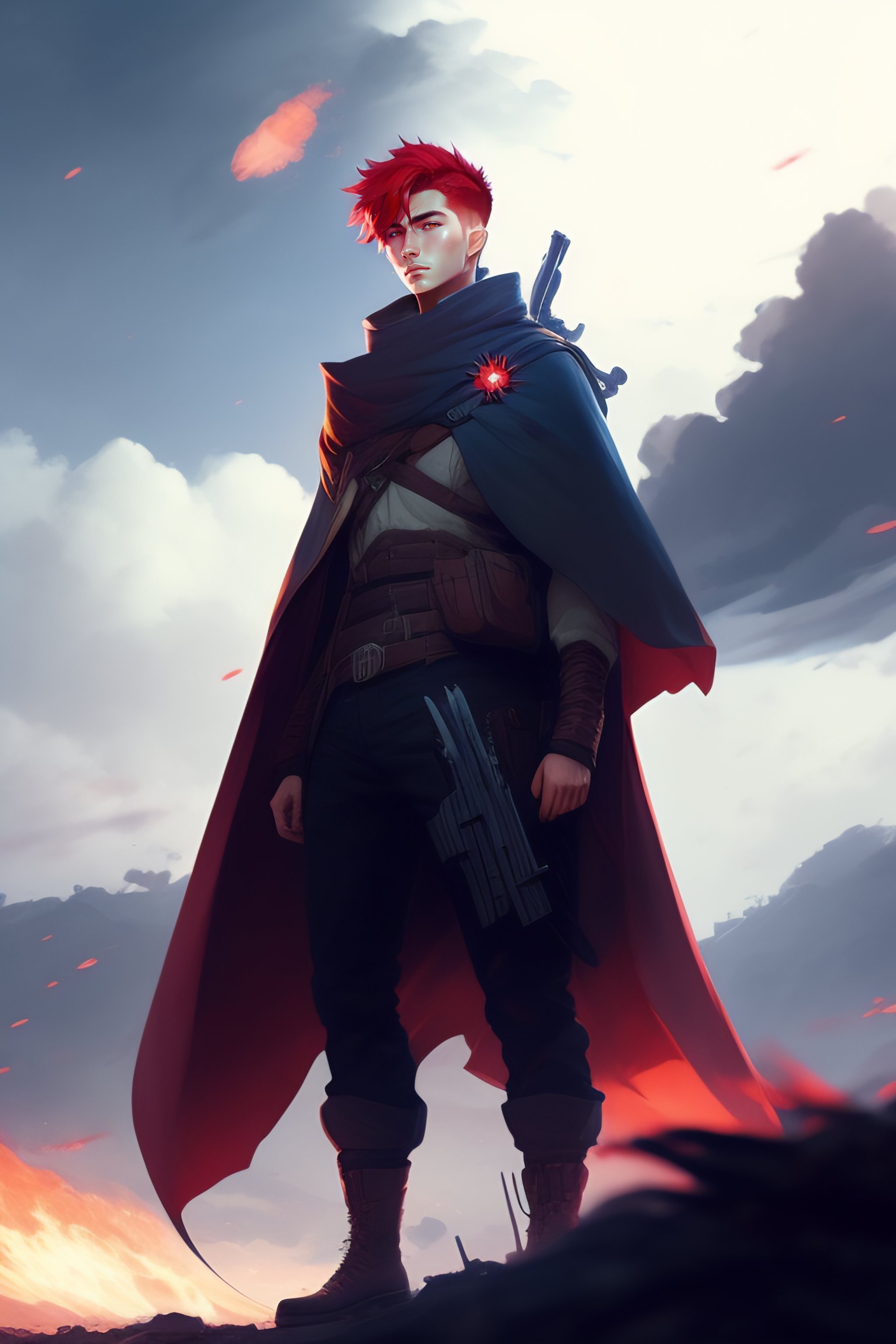 Lexica - Young man, crimson hair, injured soldier, Battlefield , long ...
