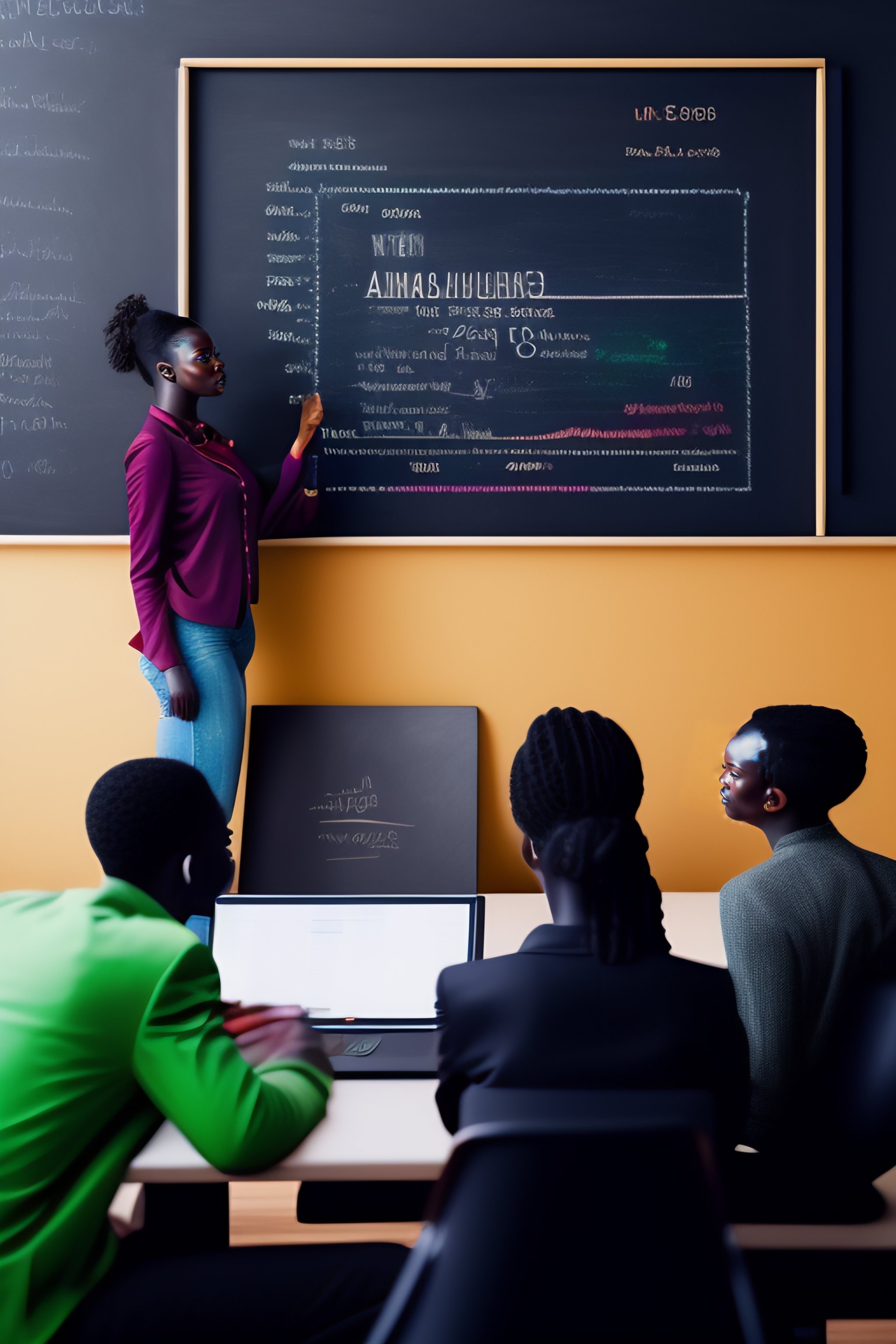 Lexica - 7 African computer science students in a classroom, 4 ladies ...