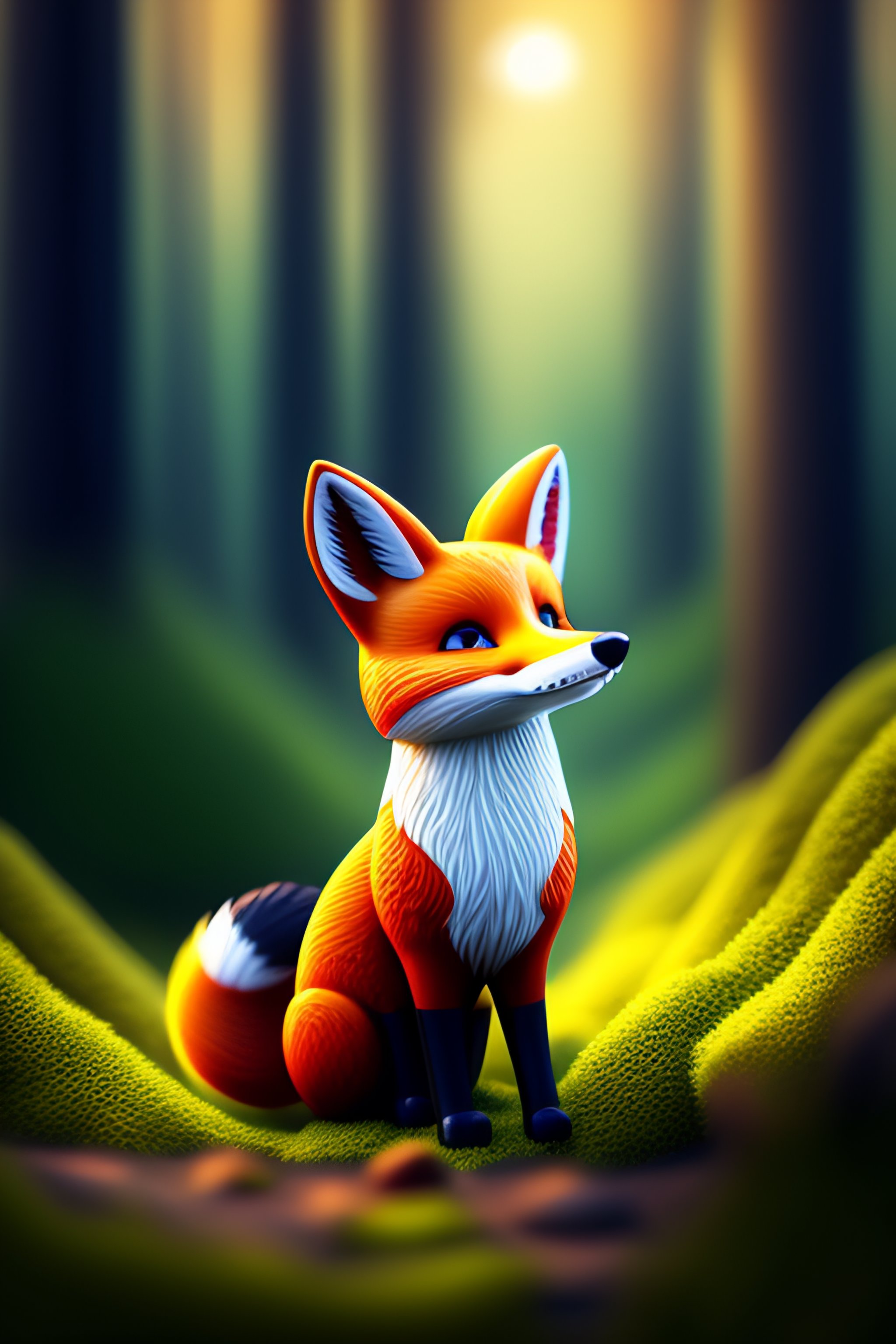 Lexica - Cartoon fox in the forest looking for ice cream