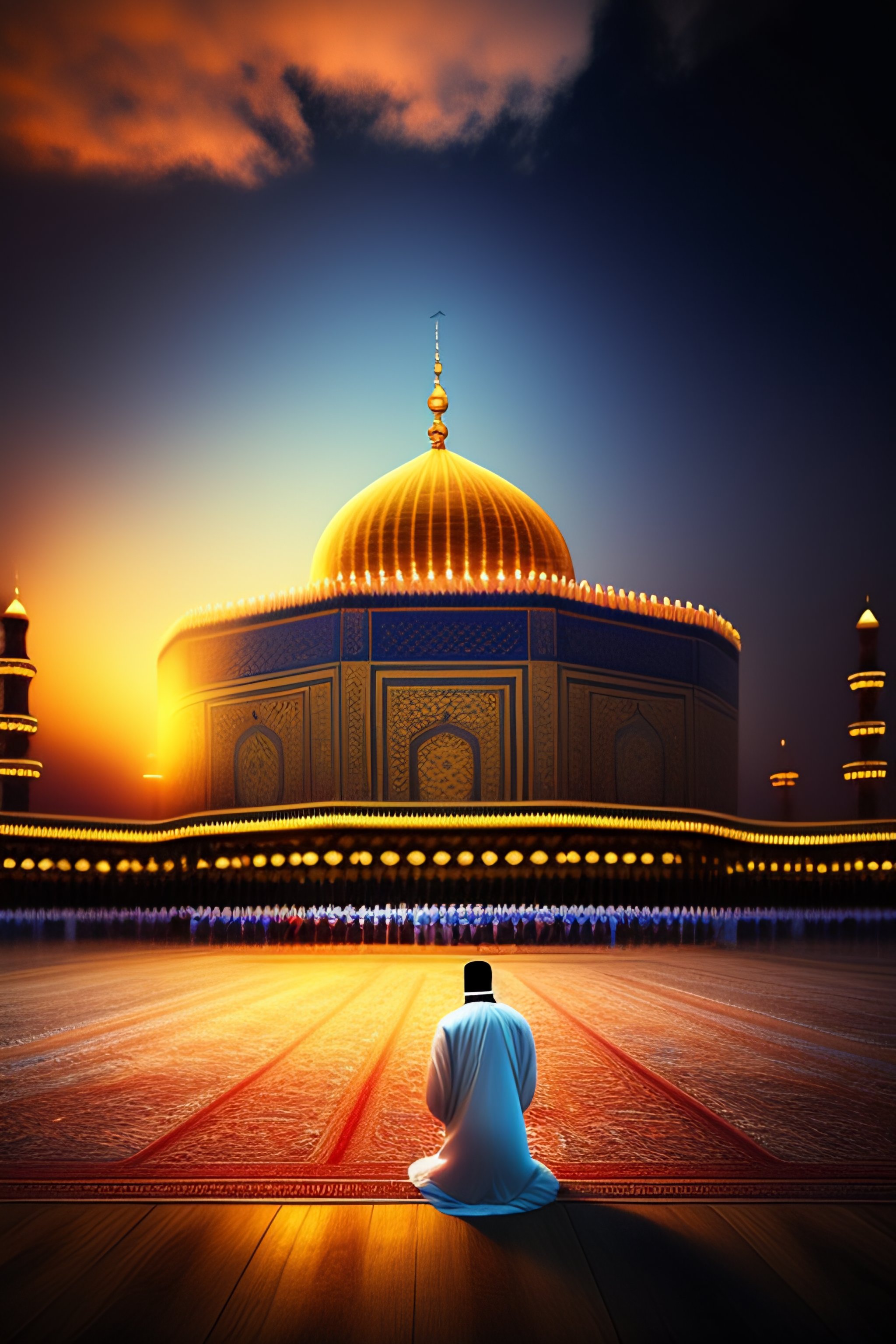 Lexica - A muslim praying in front of kaaba during ramadhan pray to god