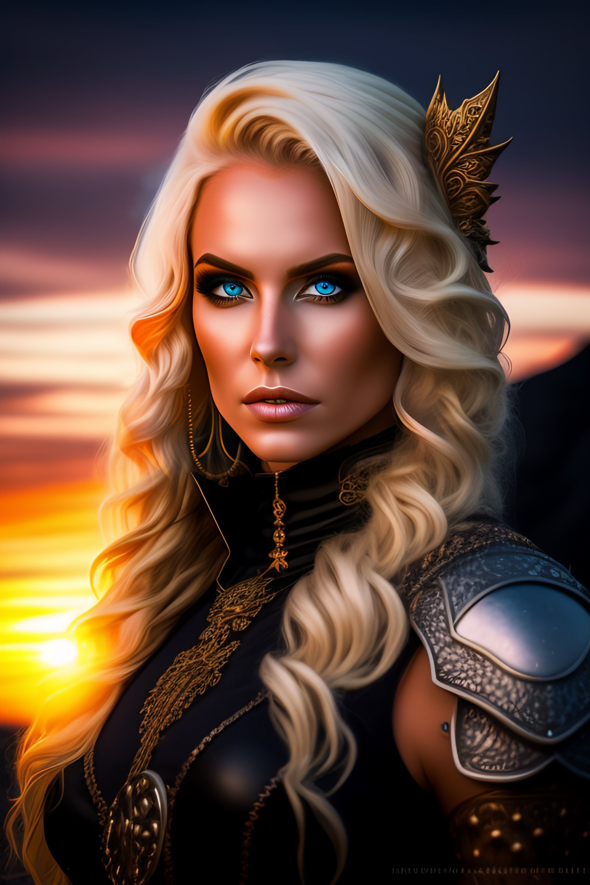 Lexica - Gothic blacksmith blonde woman, beautiful face, ice, granite ...