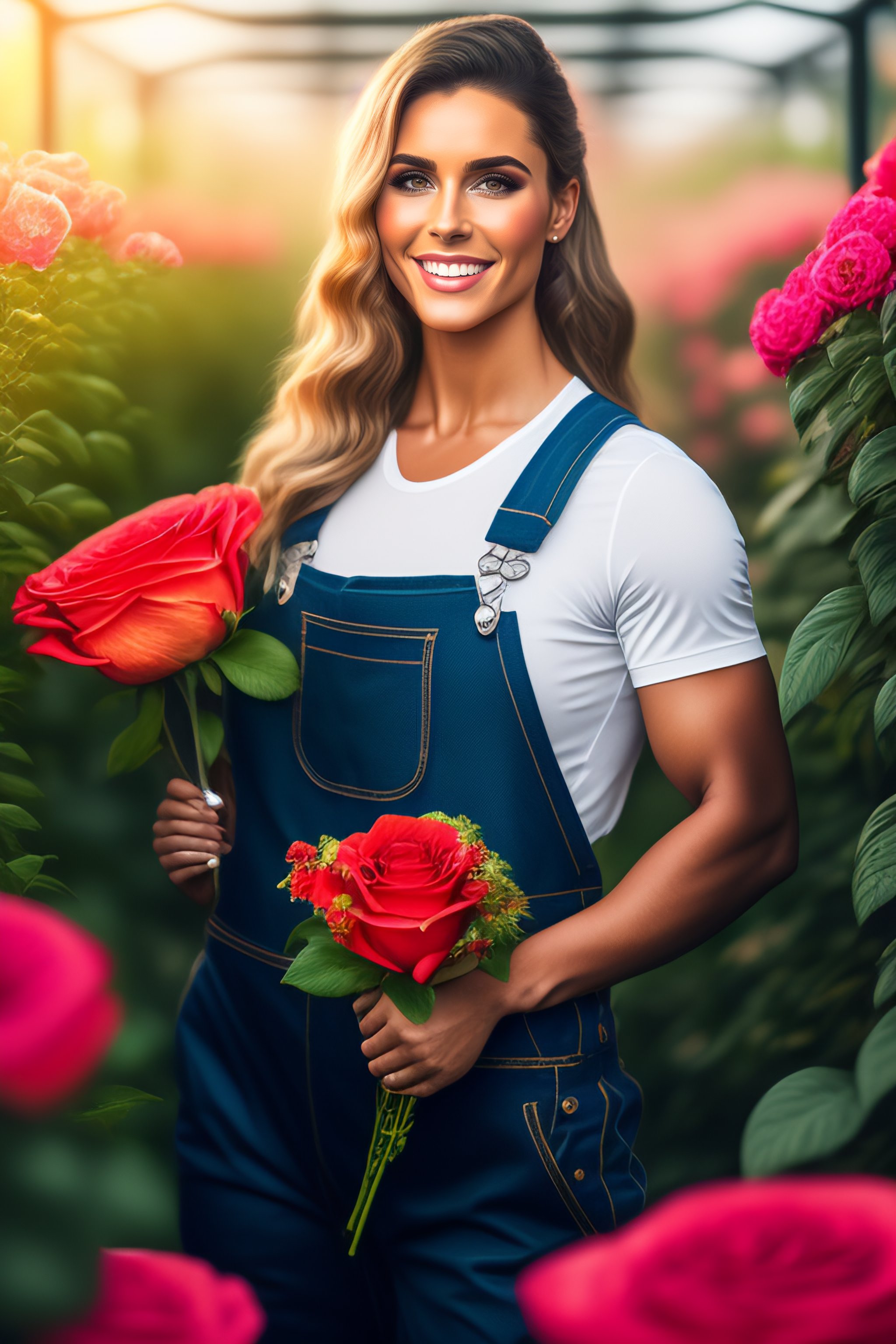 Lexica - Portrait of a young woman bodybuilder gardener wearing ...