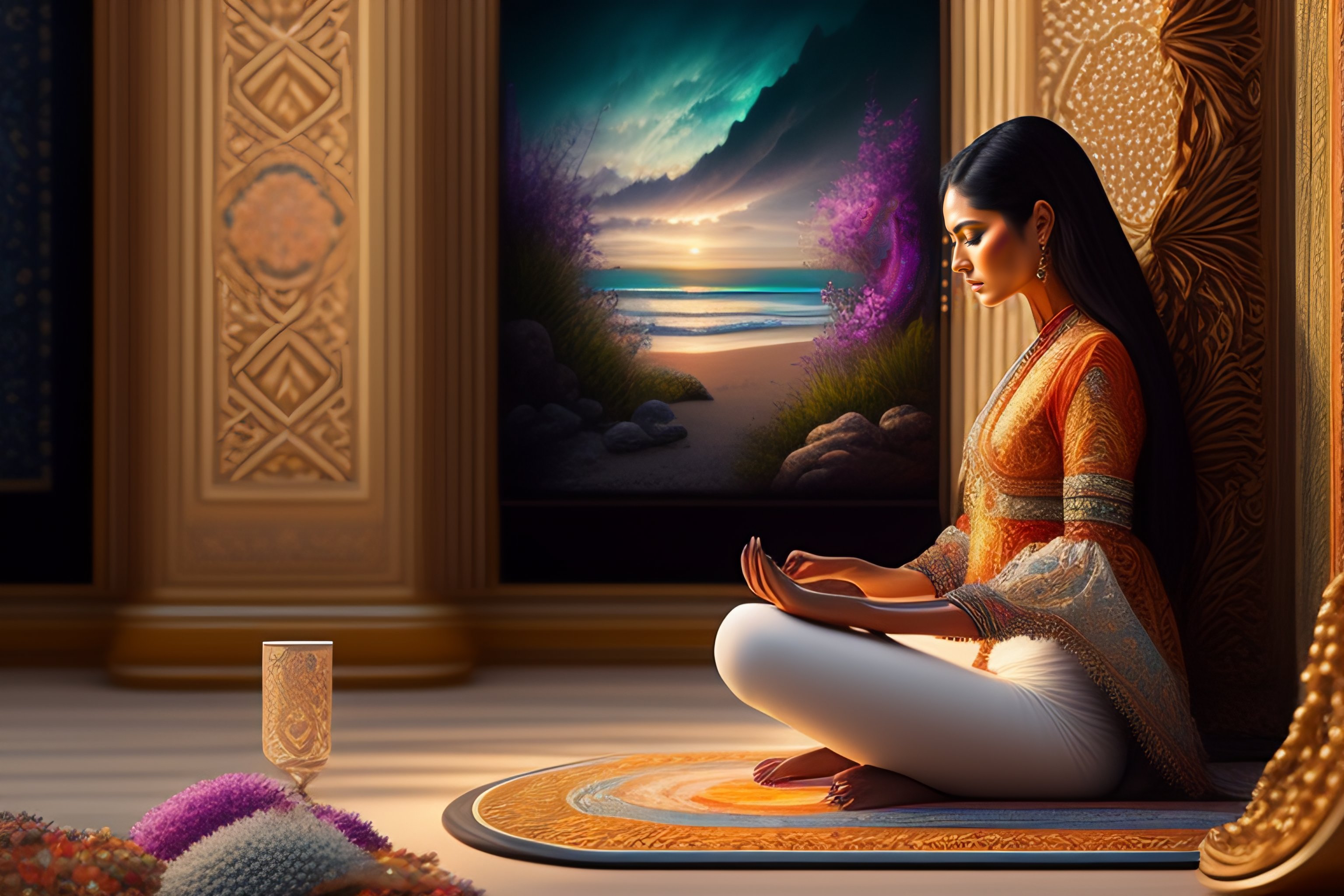 Lexica - An ultra hd detailed painting of woman meditating on the beachgenerative art, Baroque ...