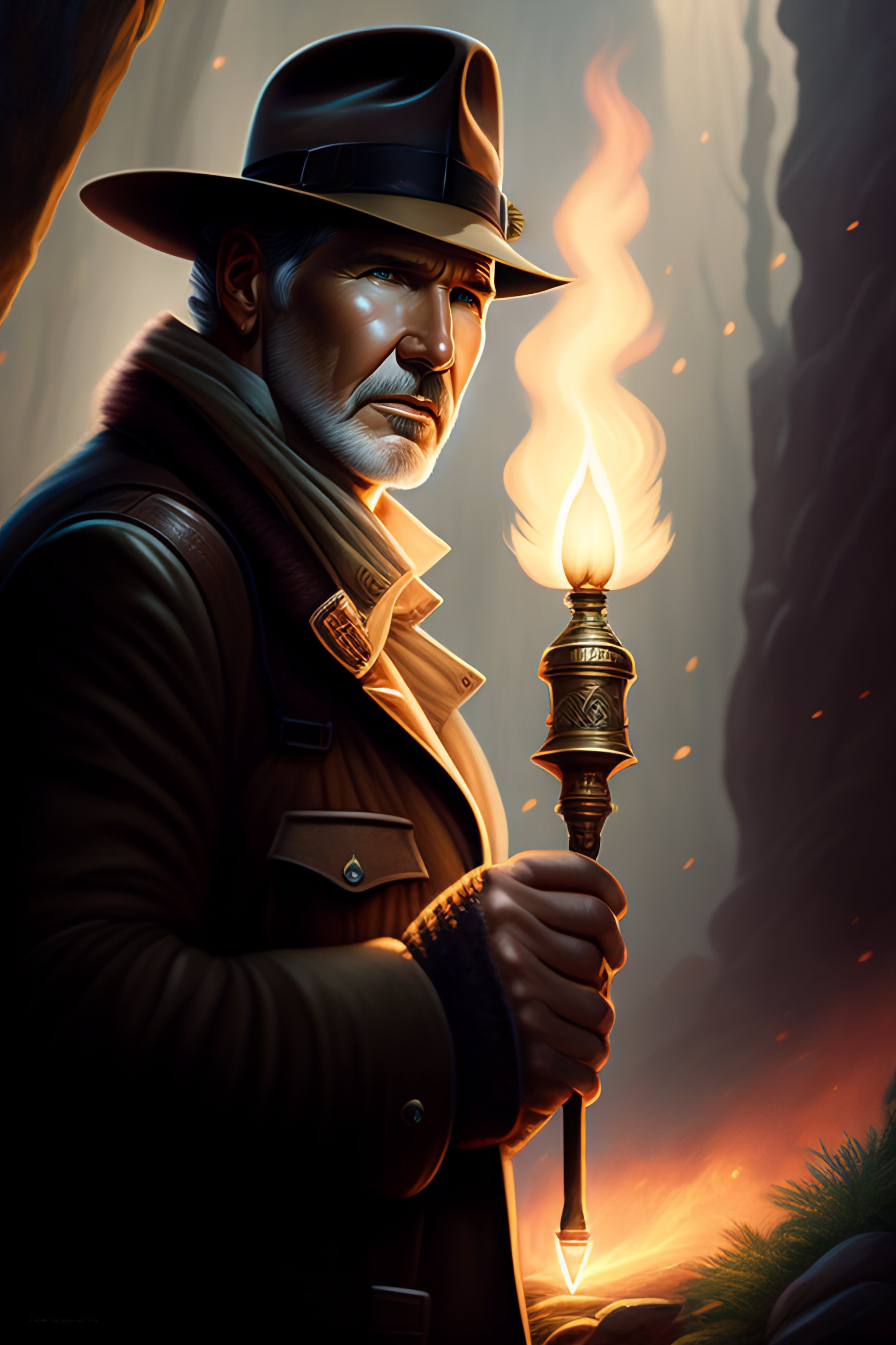 Lexica - Medium shot photo of Harrison Ford as Indiana Jones, holding ...