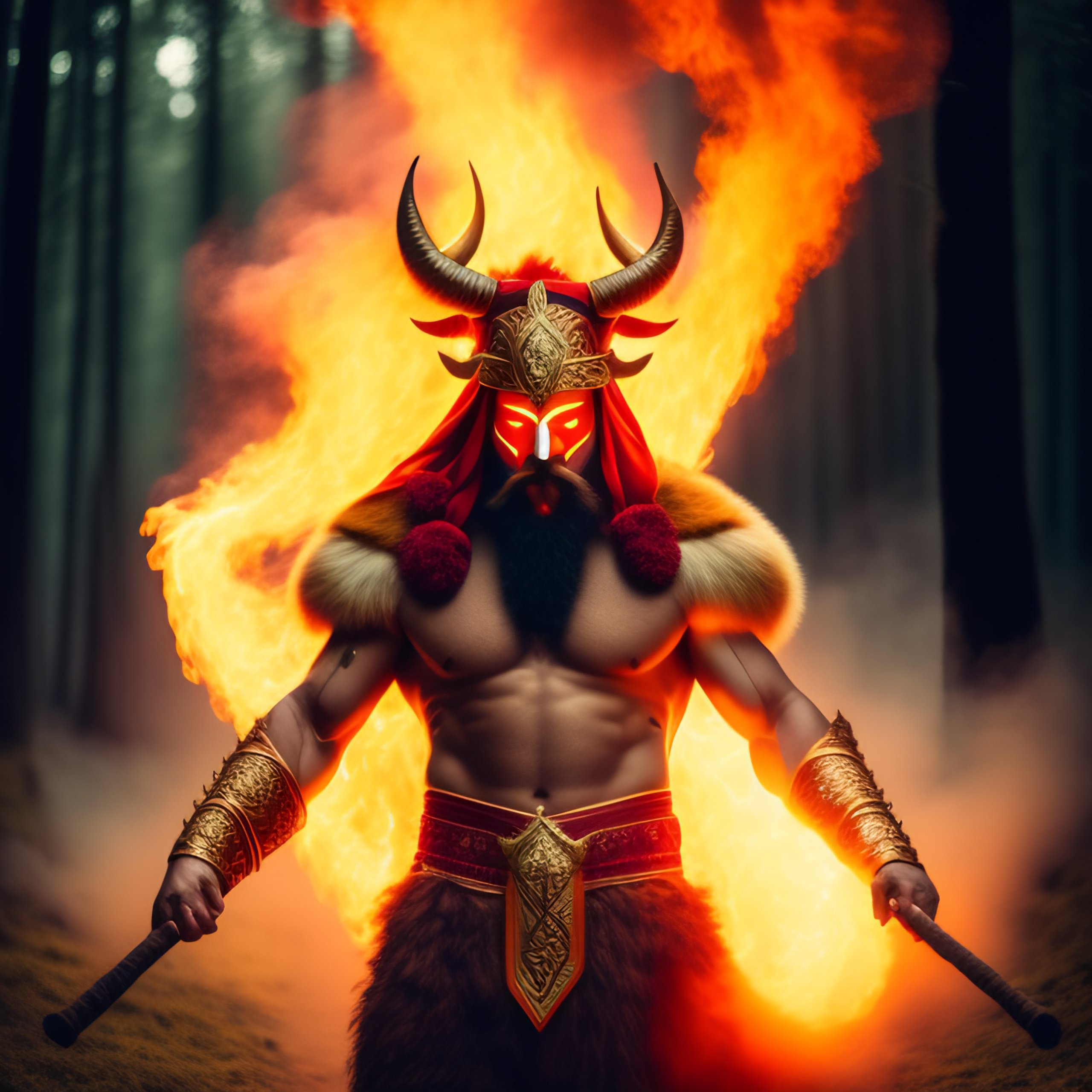 Lexica - Balkan druid like masked man with horns dancing in a fire in ...