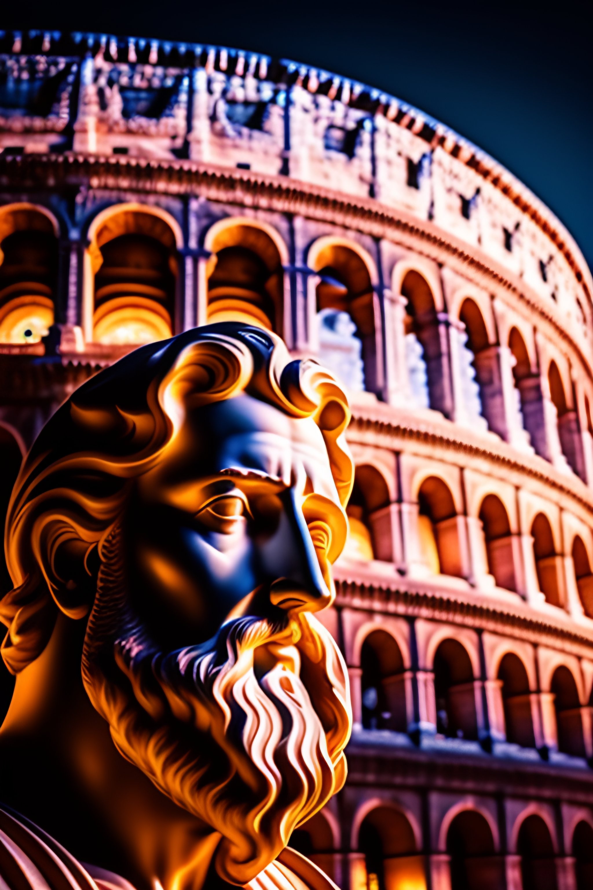 Lexica - Marcus Aurelius in front of coliseum 8k, beautiful, at night