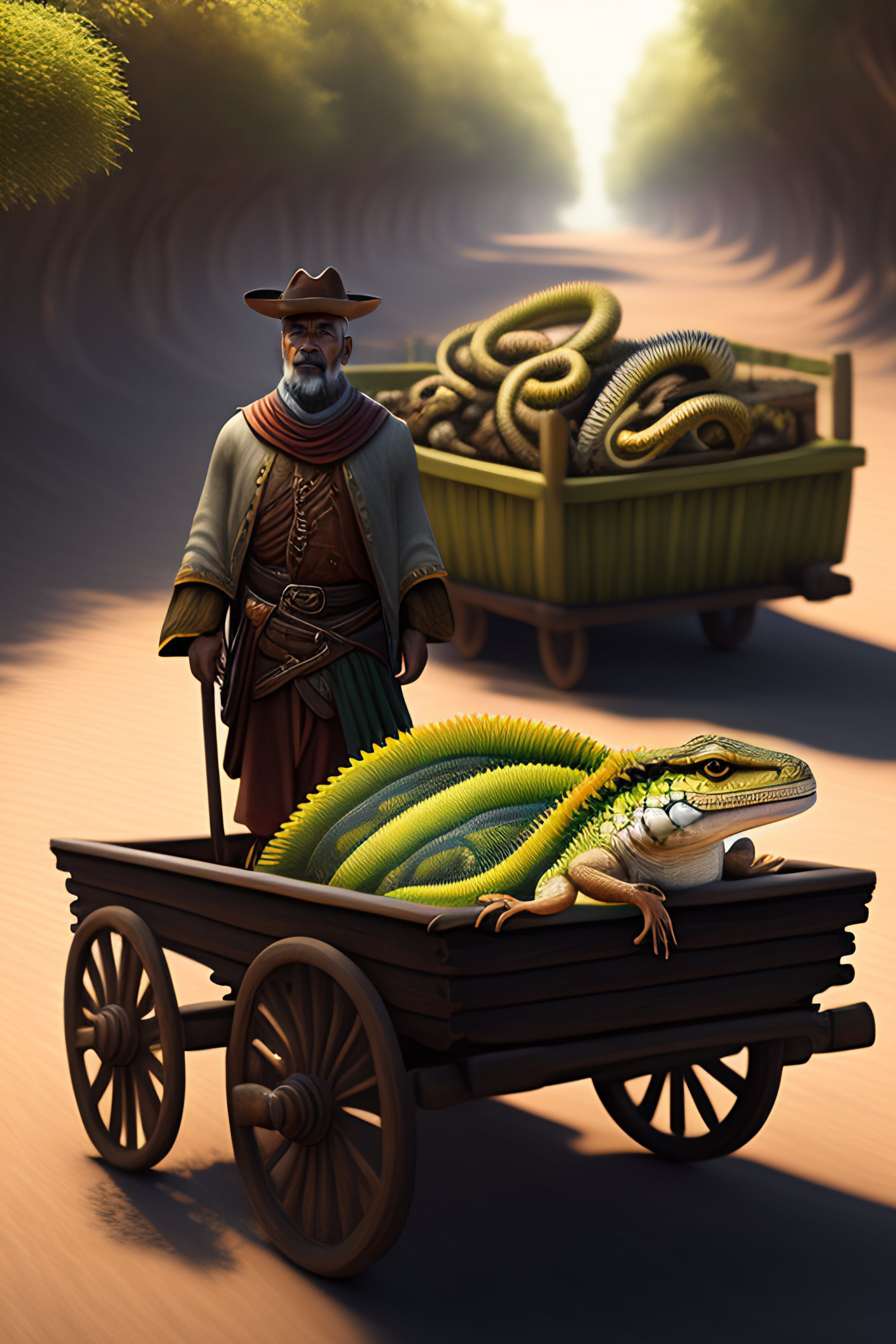Lexica - Merchant with a wagon of full of lizards and snakes ...