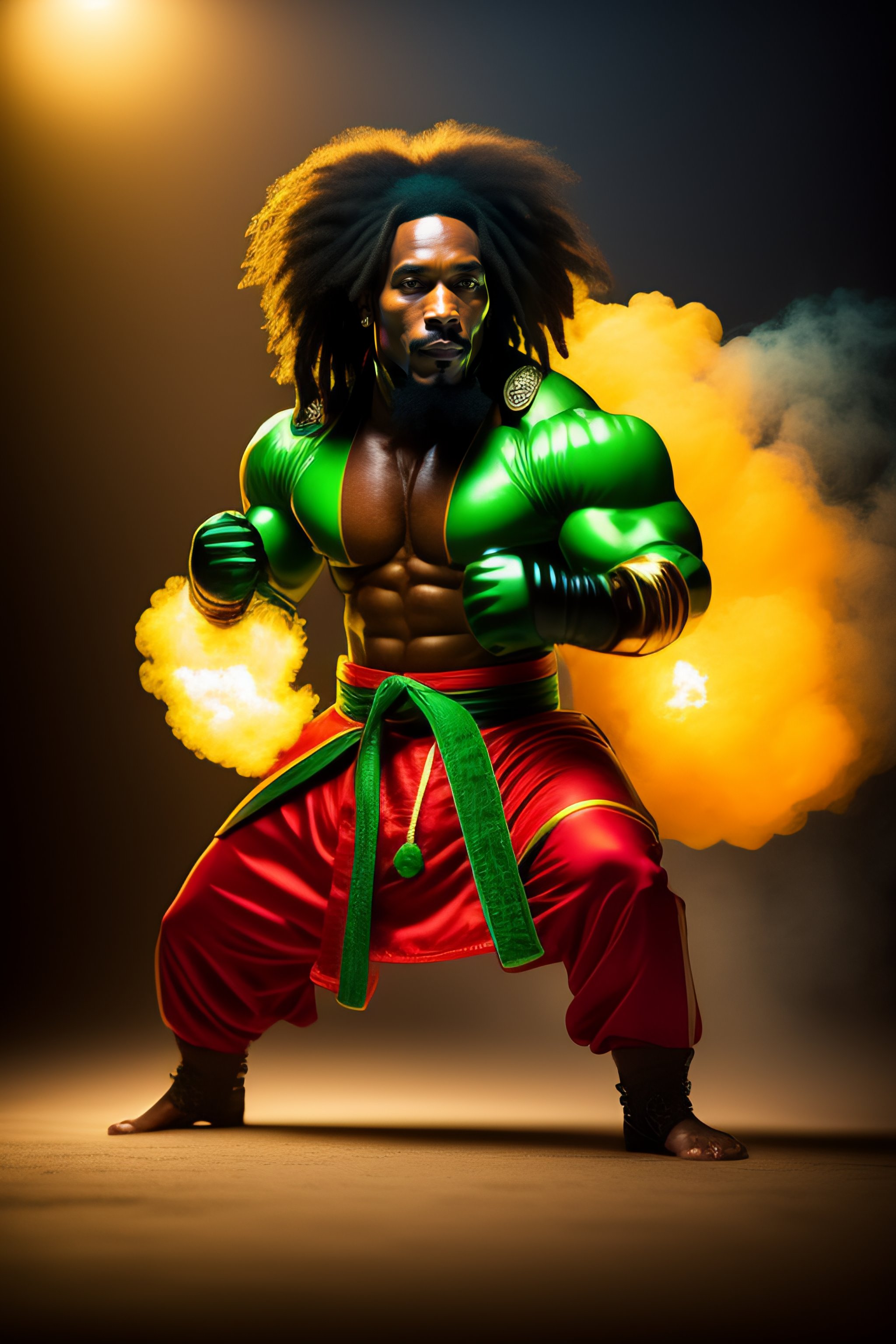 Lexica - Bob marley dressed as ninja turtle, smoking, karate pose, full ...