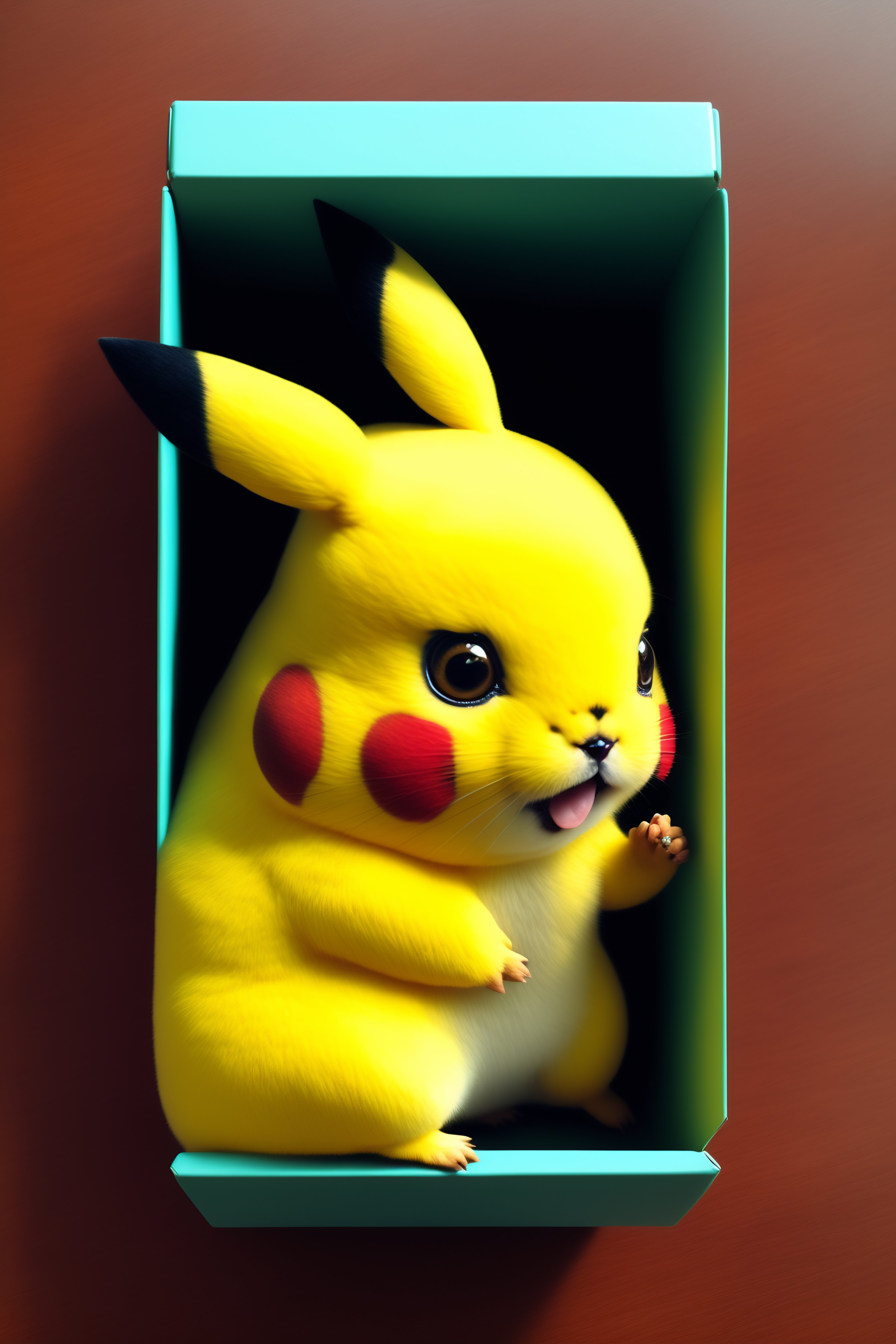 Lexica - Pikachu hiper realista con una caja de carton en la cabeza