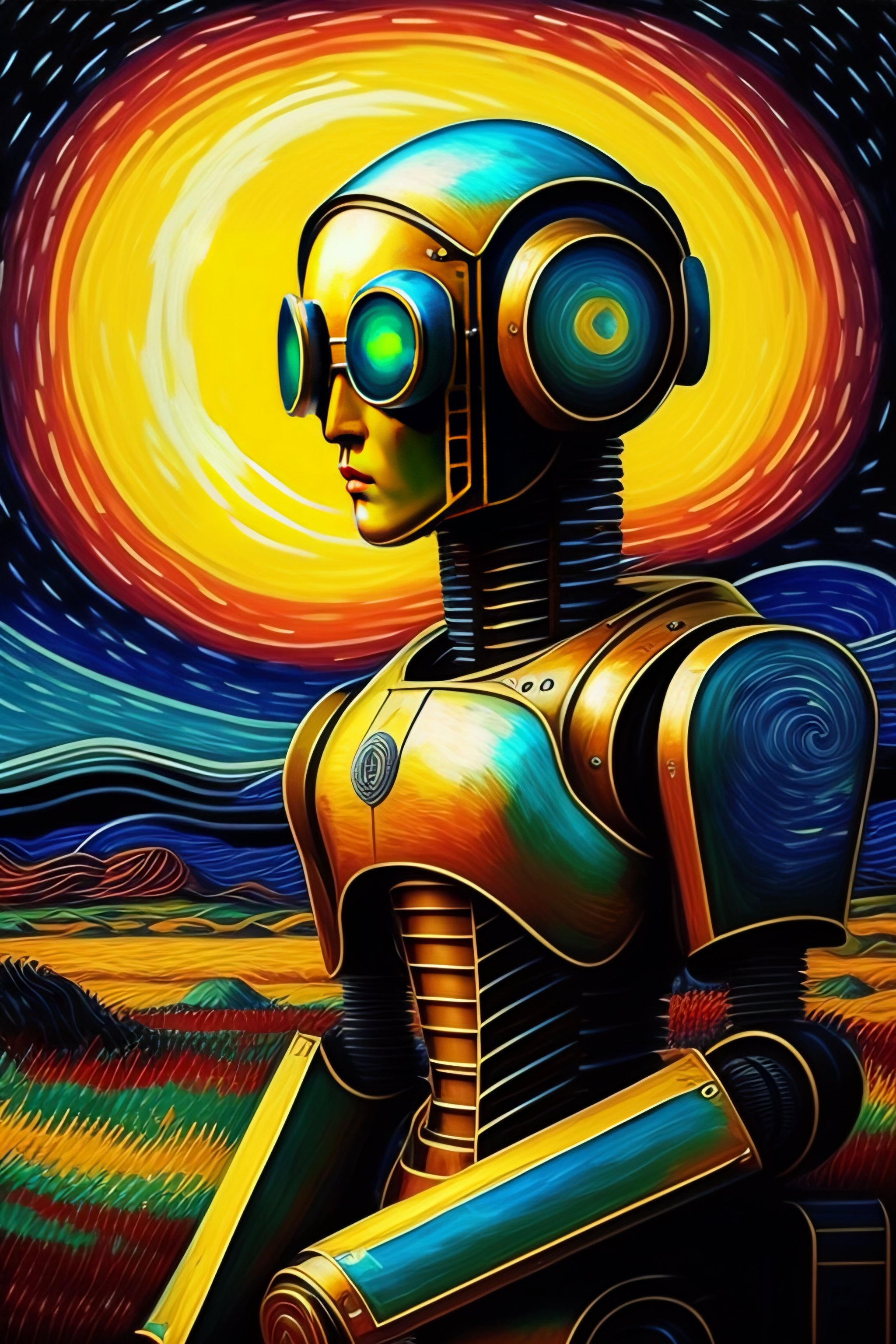 Lexica - A robot sadly, Van Gogh.