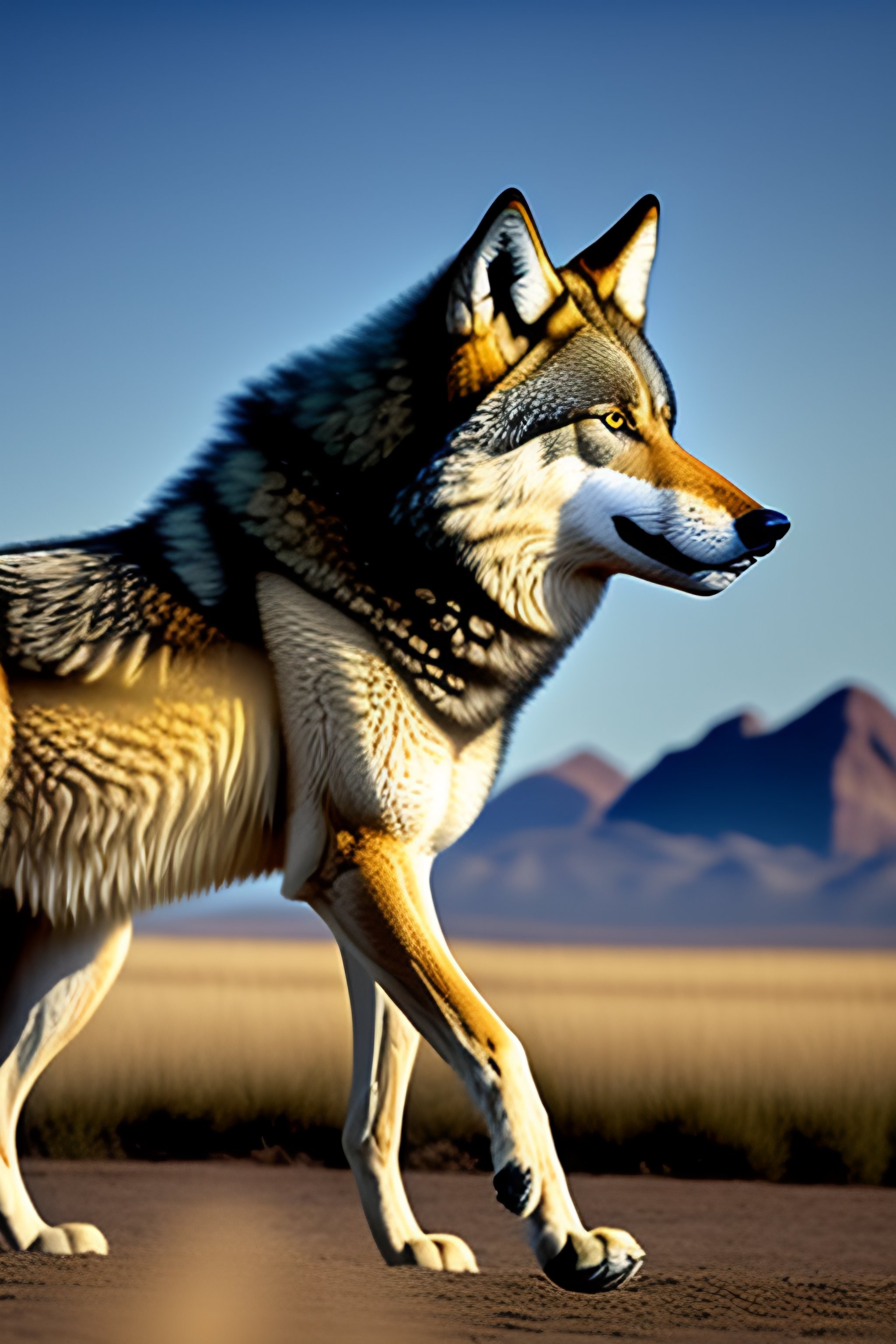 Lexica - The image shows a large, gray wolf with piercing, yellow eyes ...