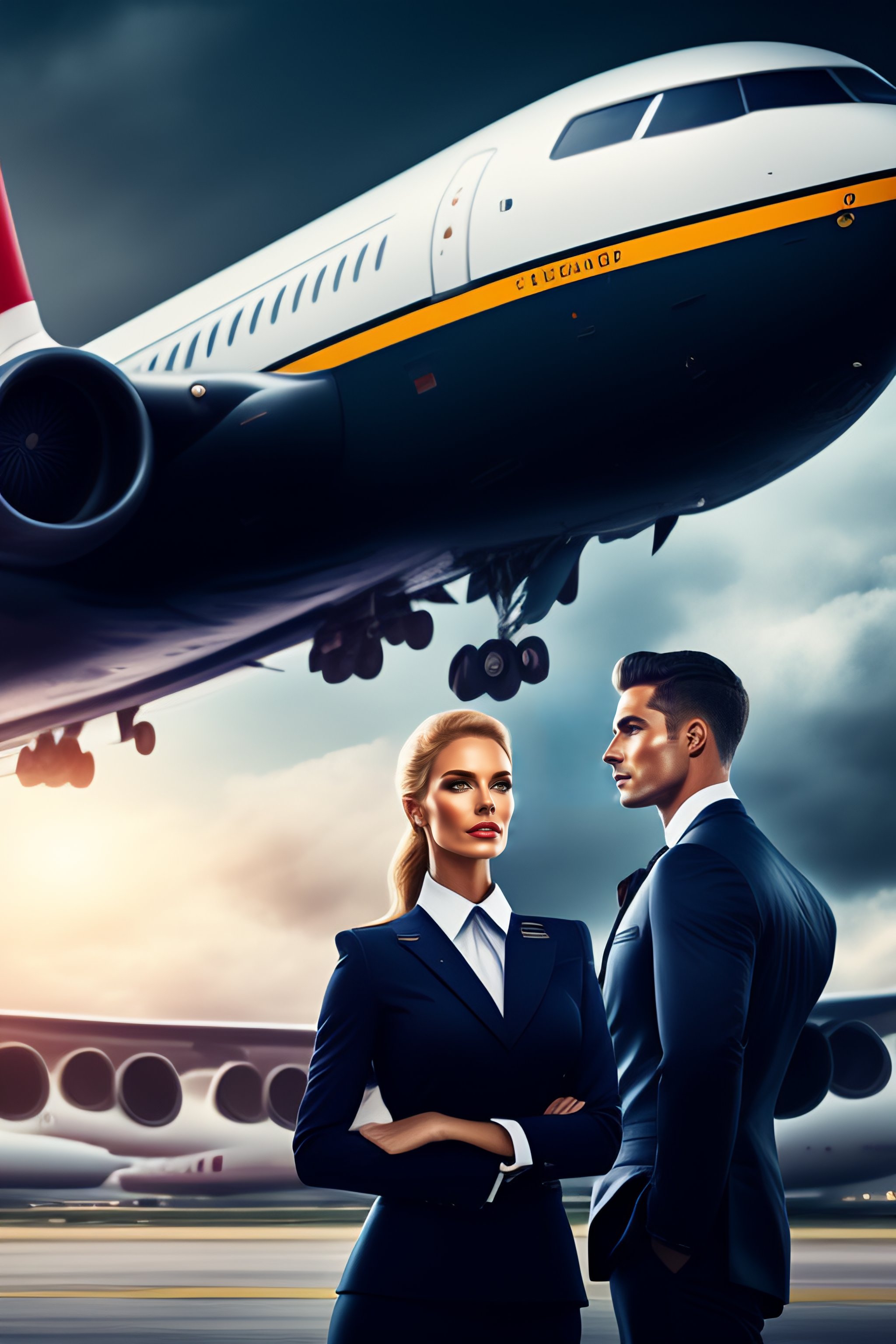 Lexica - Book cover for a Modern day female flight attendant facing ...