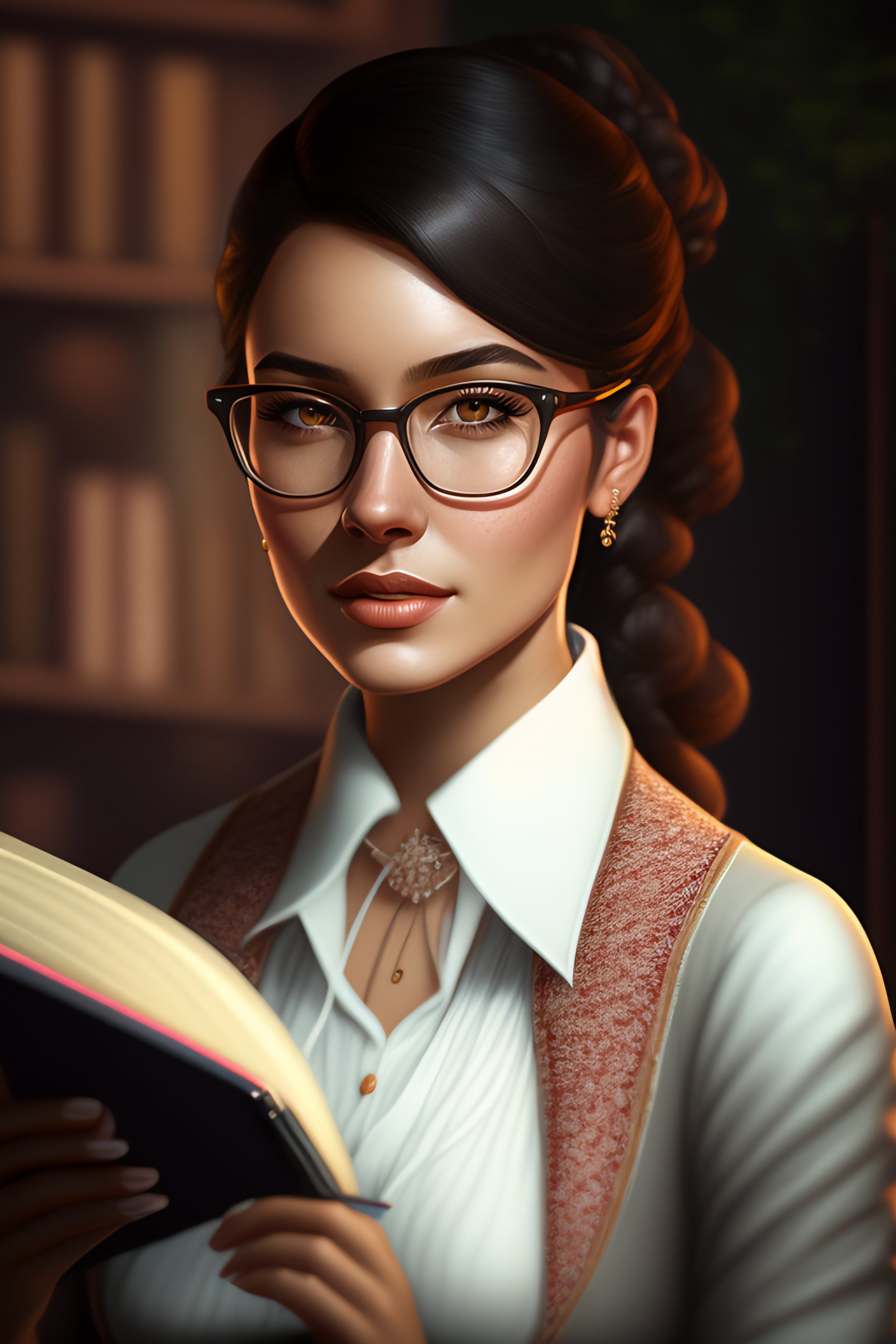 Lexica - Professional portrait of young female reporter with a notebook ...