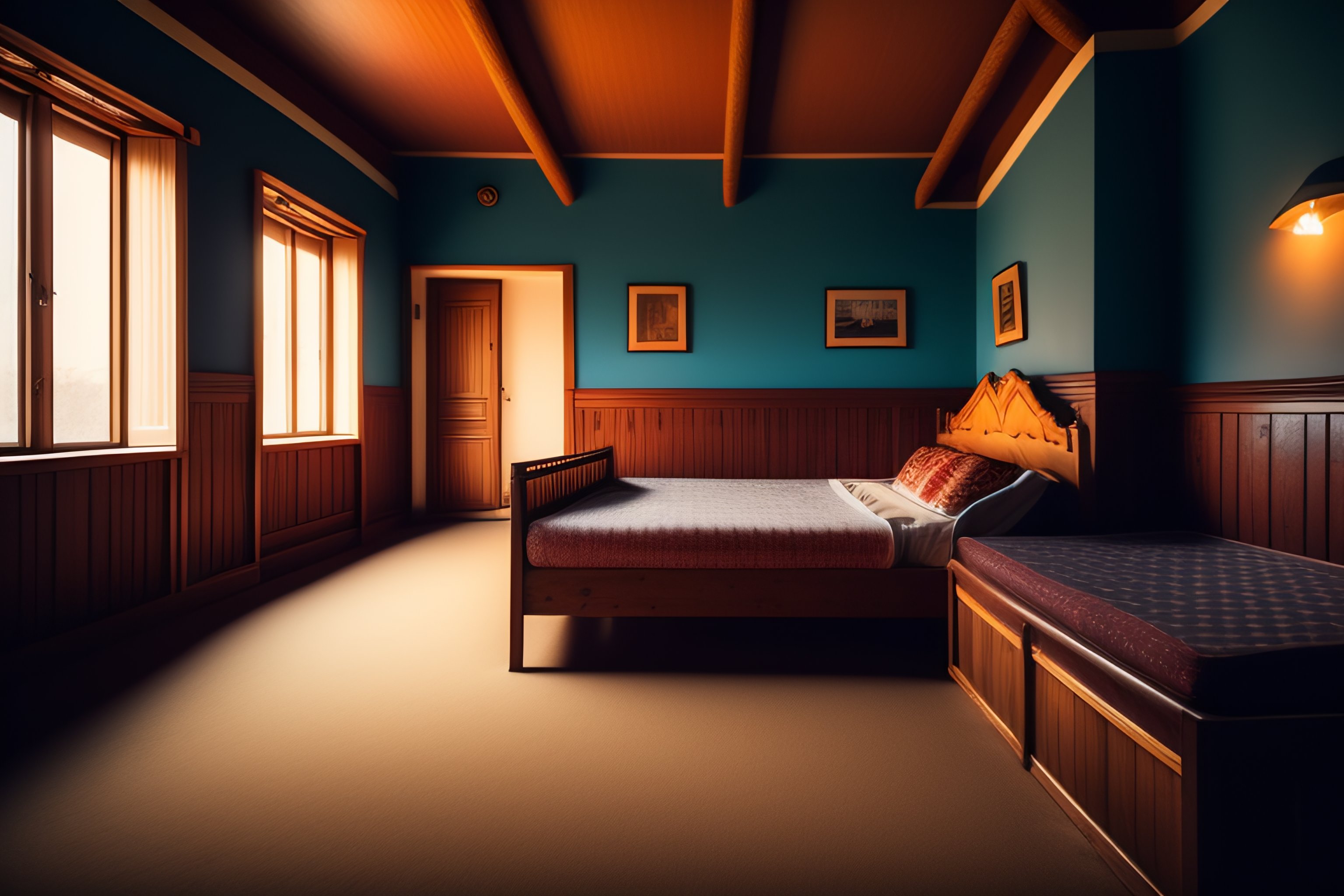 Lexica - Very wide shot, depth of field, a 50s vintage old orphanage ...