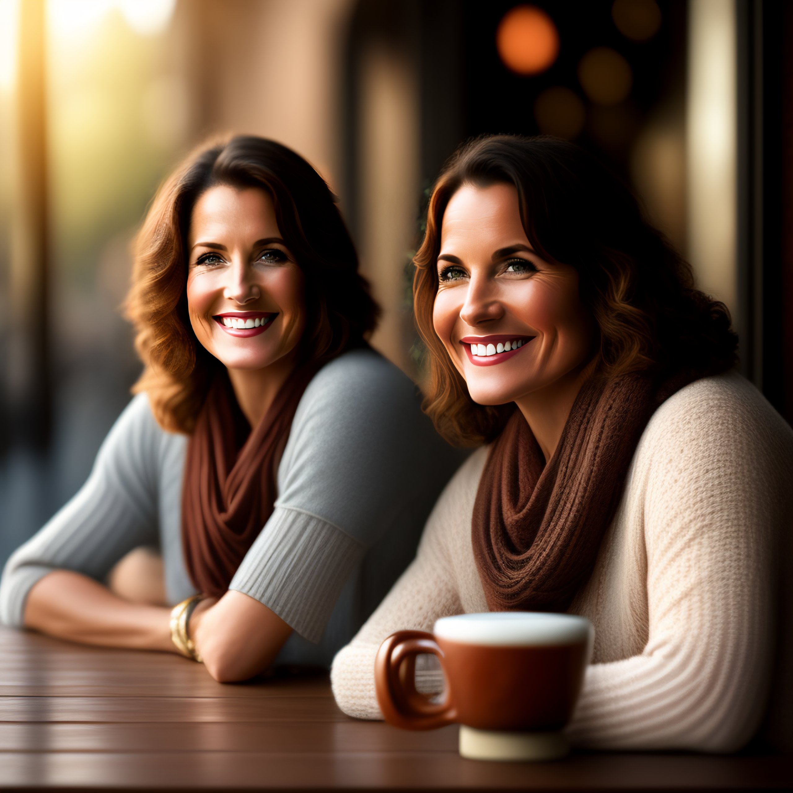 Lexica - A Long Shot photograph, two middle-aged women sitting on a ...