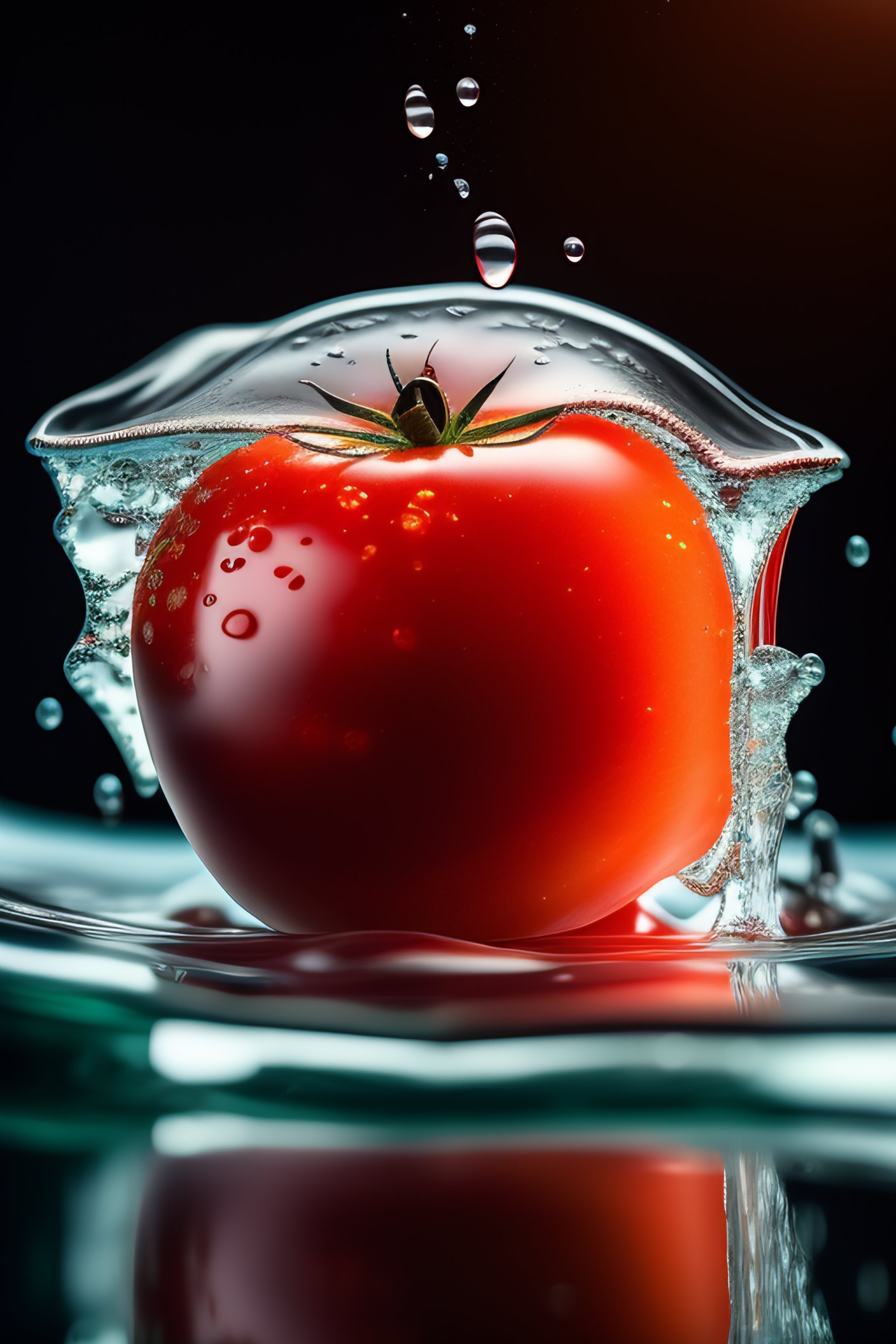 Lexica - Cinematic photograph of a tomato in center, ice cubes, dill ...