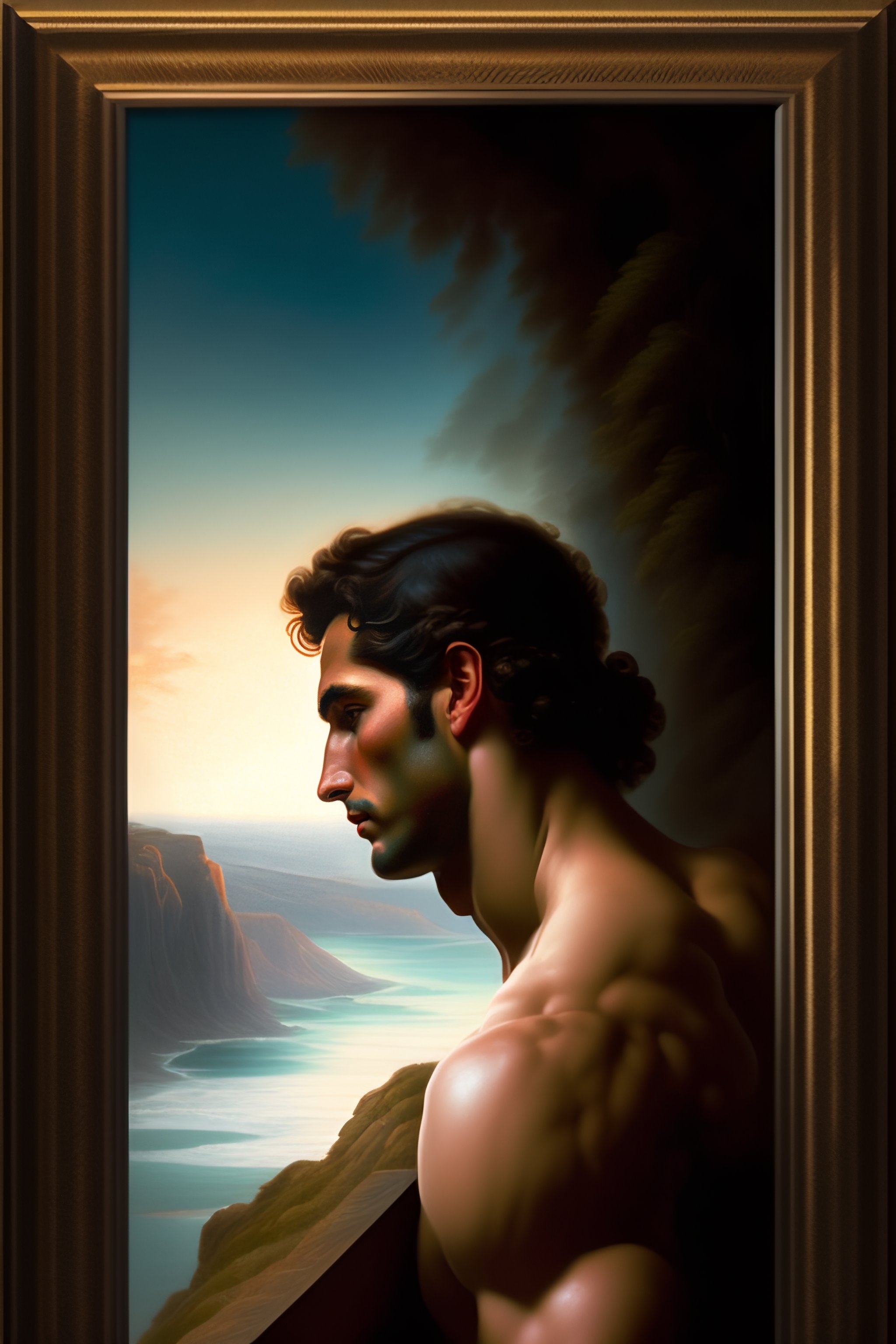 Lexica - A neoclassicism painting in 4k detail of a man looking over a ...