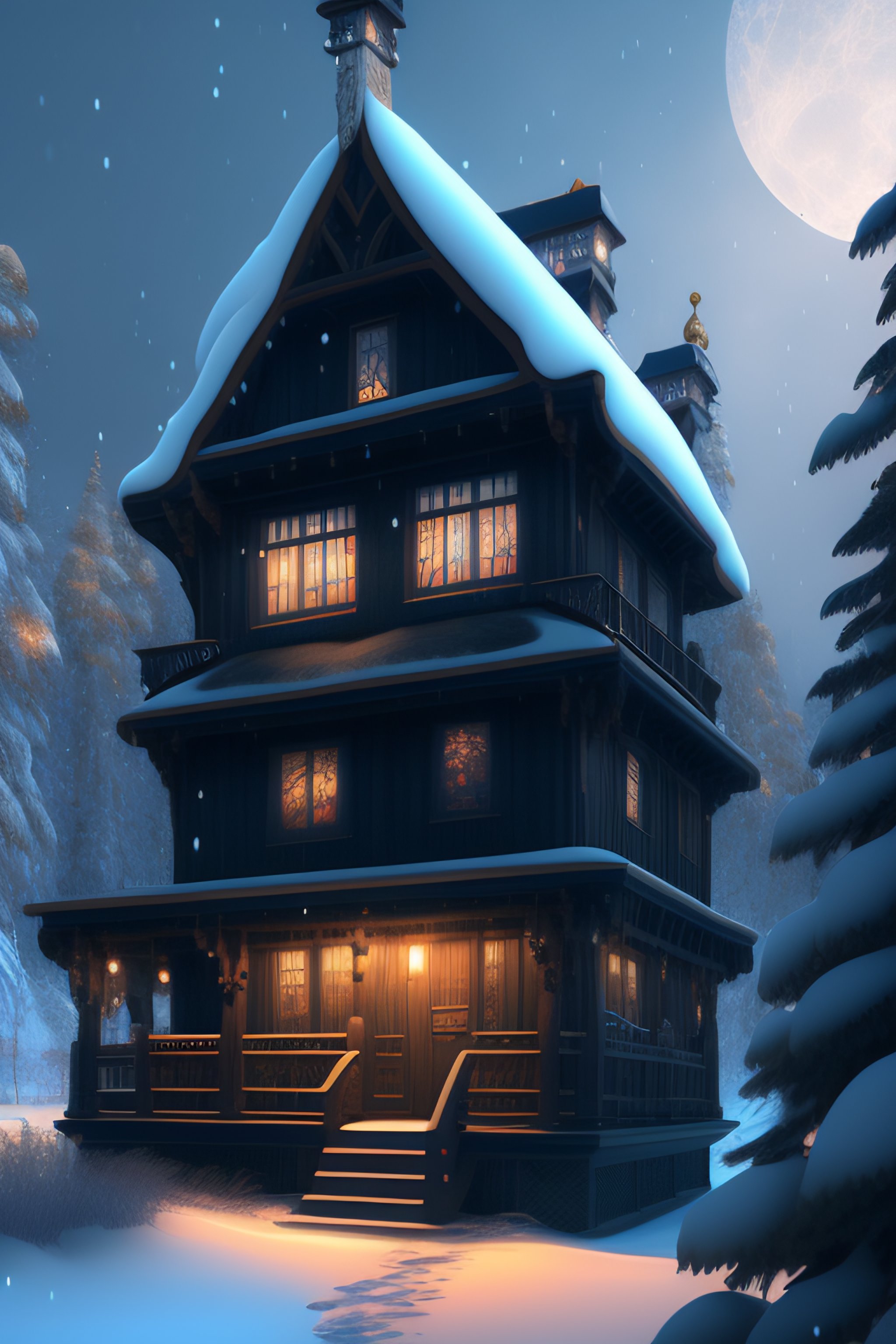 Lexica - ""Extremely detailed epic winter house with monsters!!!” black ...