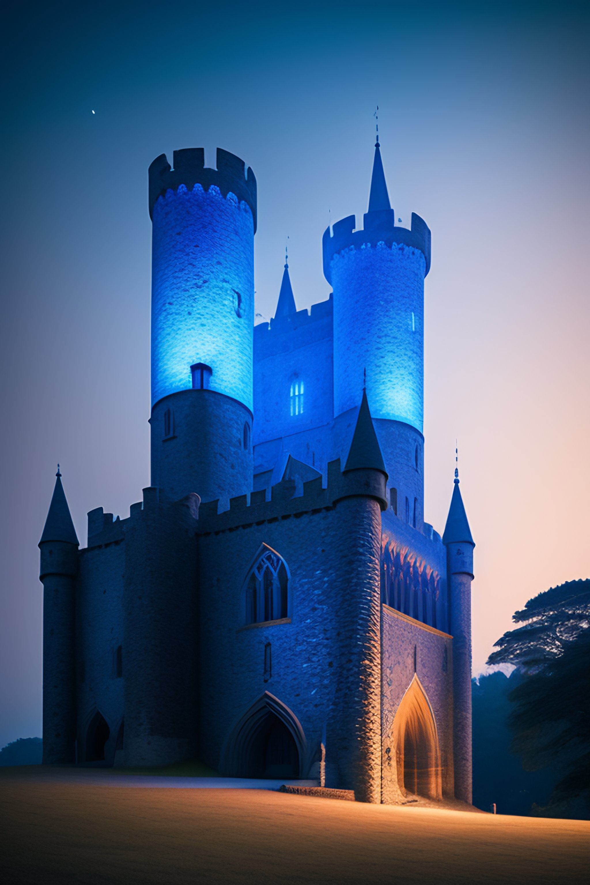 Lexica - Far castle towers, eastern, medieval, in blue glowing haze