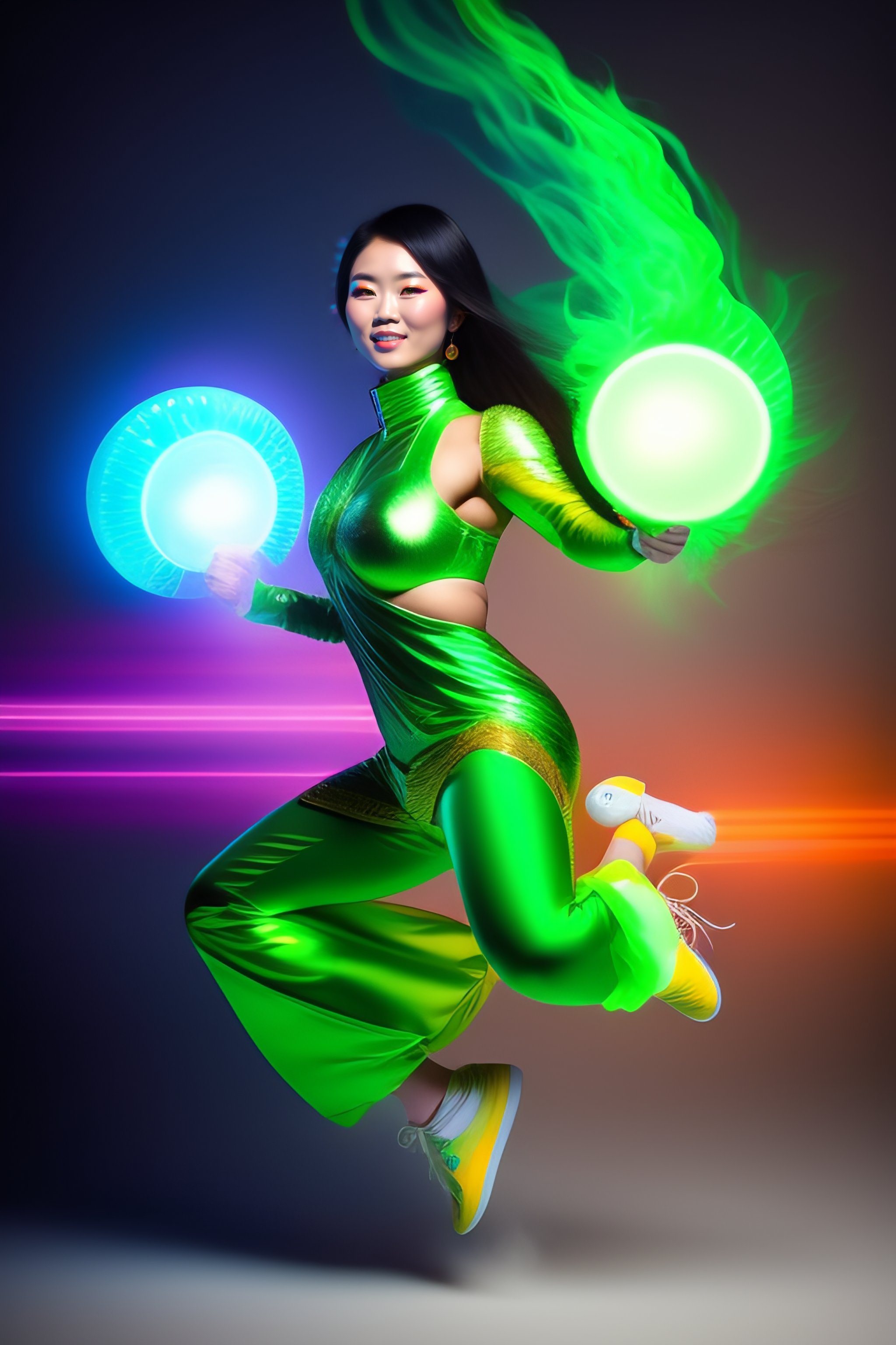 Lexica - Full body greentea peng fighting outfit, jump kick pose ...