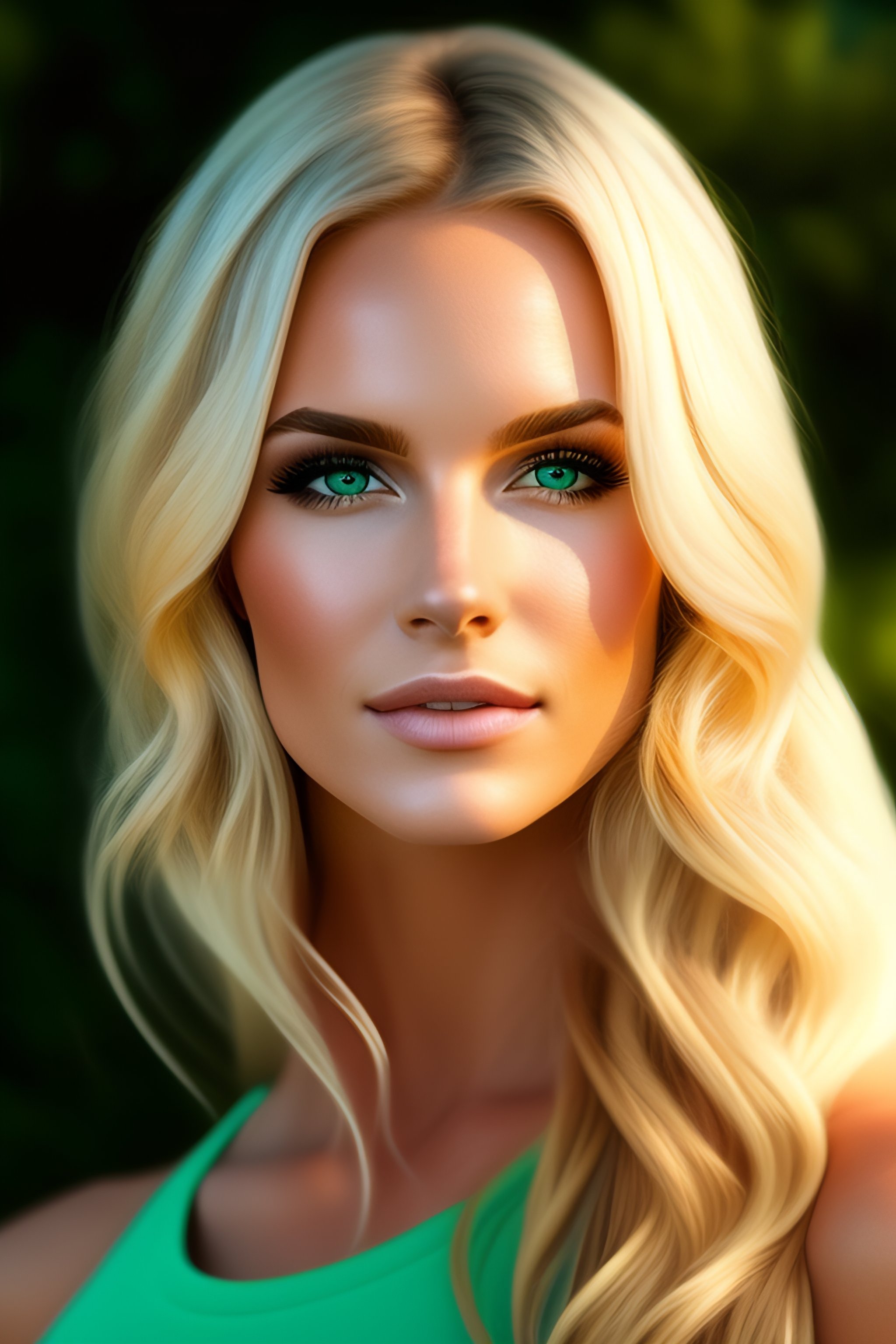 Lexica Young Woman Blonde Medium Length Hair Green Eyes Bad Skin