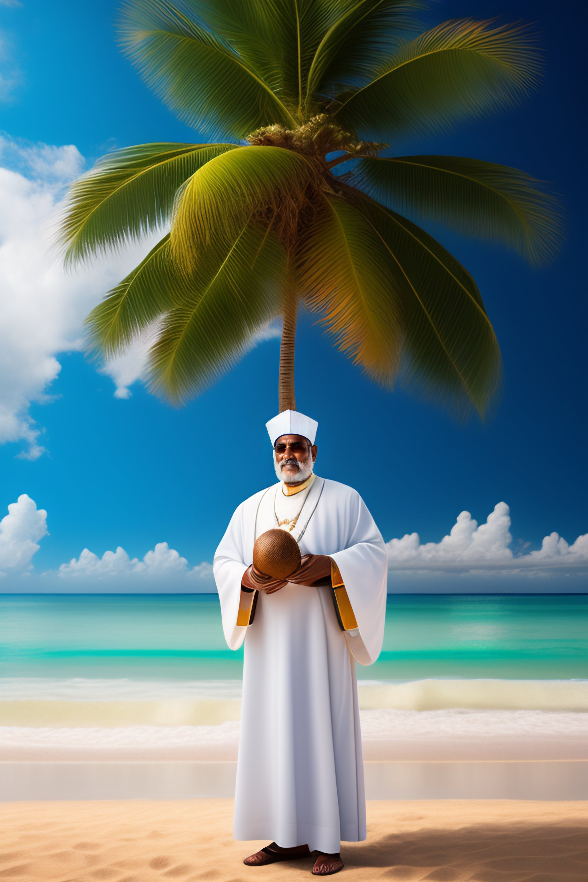 Lexica - Portrait of a catholic priest with a coconut in front of a ...