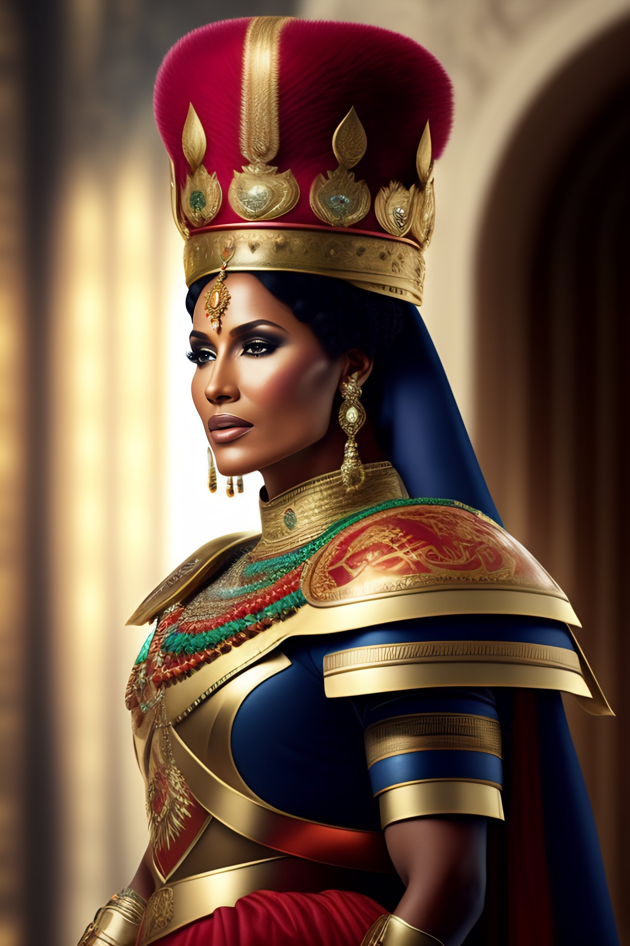 Lexica - Queen Camilla photo realistic as roman centurion