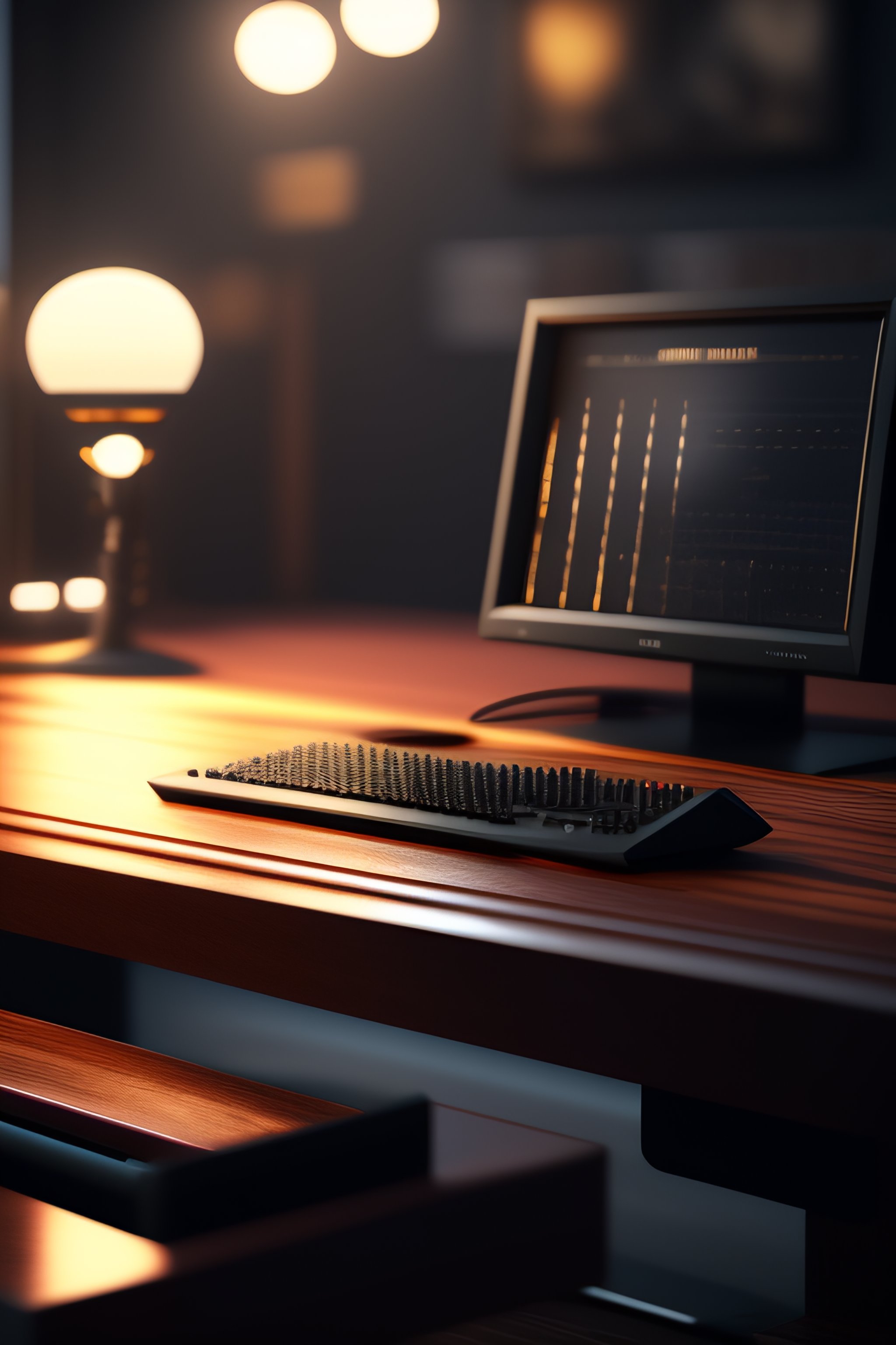 Lexica - A dark industrial wood desk, with very monitors,very ...