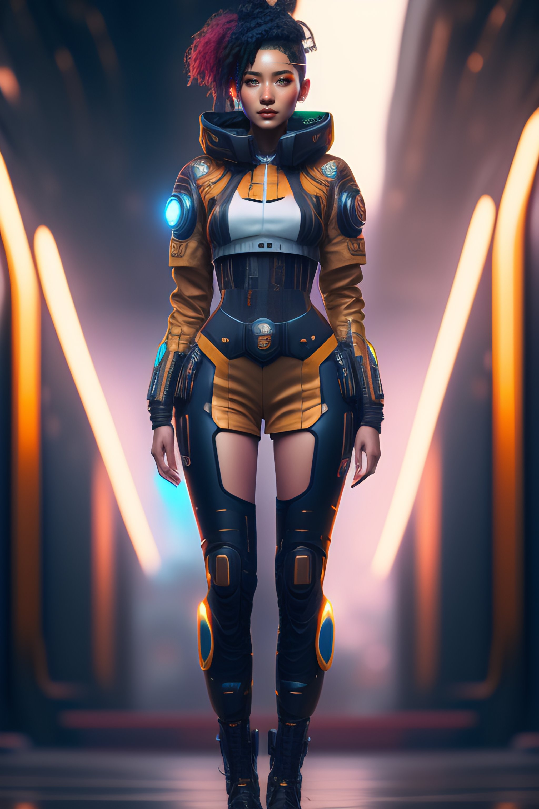 Lexica - Mech Punk ((full body)) clothes with short hair girl, walking ...