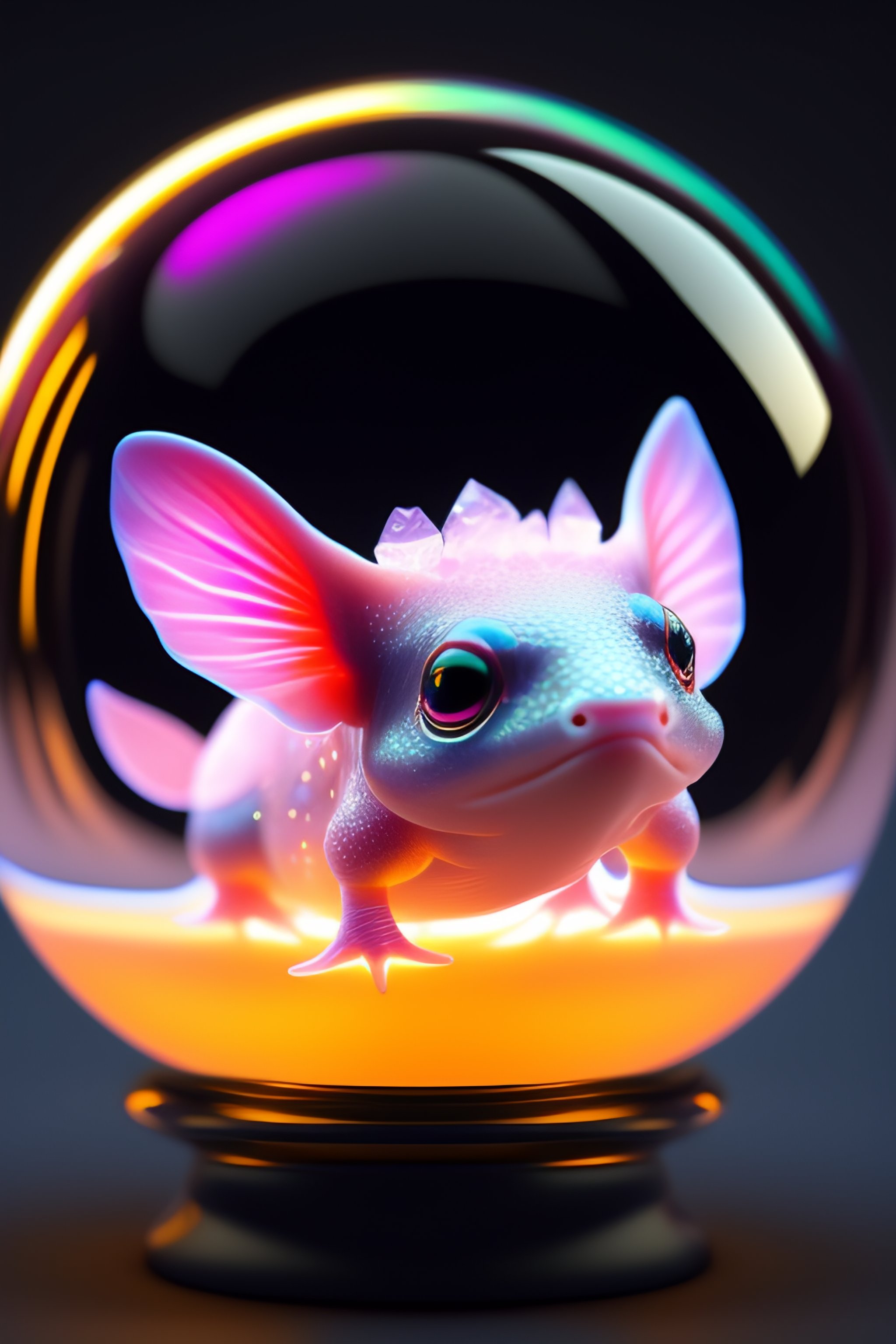 Lexica - A cute adorable baby axolotl made of crystal ball with low ...
