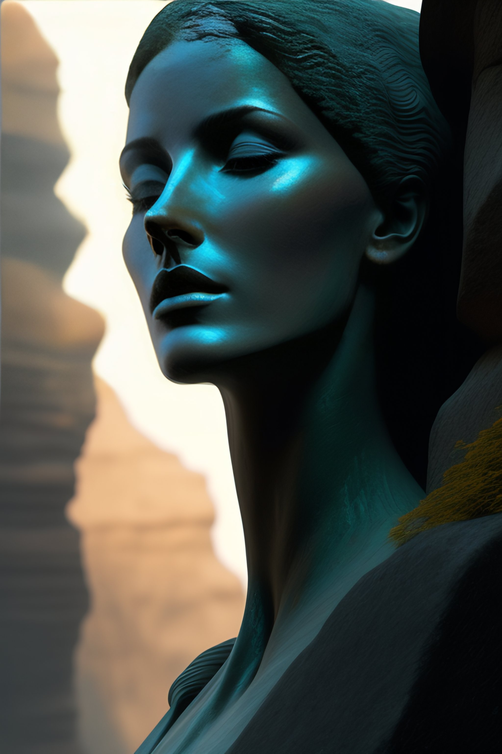 Lexica - Stone bust of woman, long neck, eyes closed, (skin made of ...