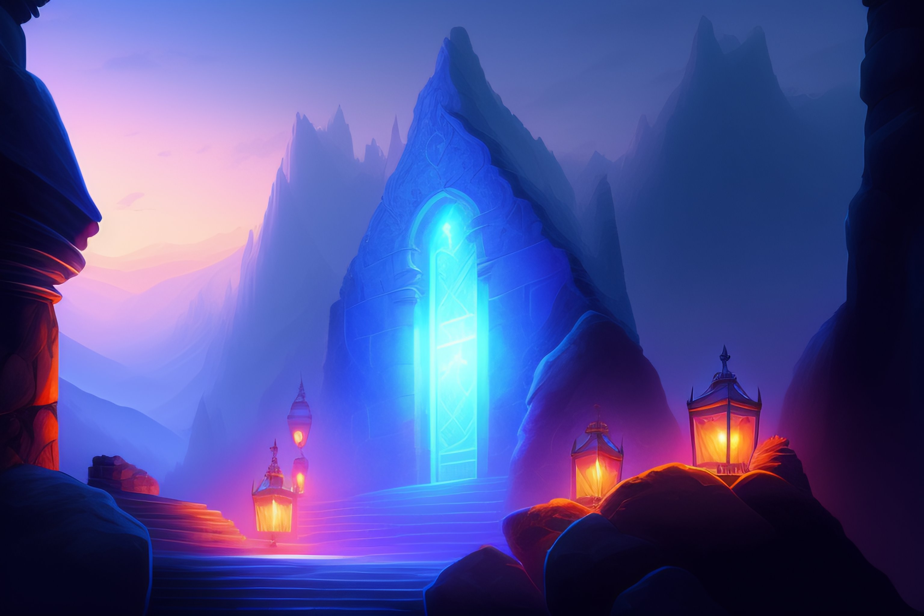 Lexica - Epic cell shaded illustration of a Dungeon dim lit by a blue ...