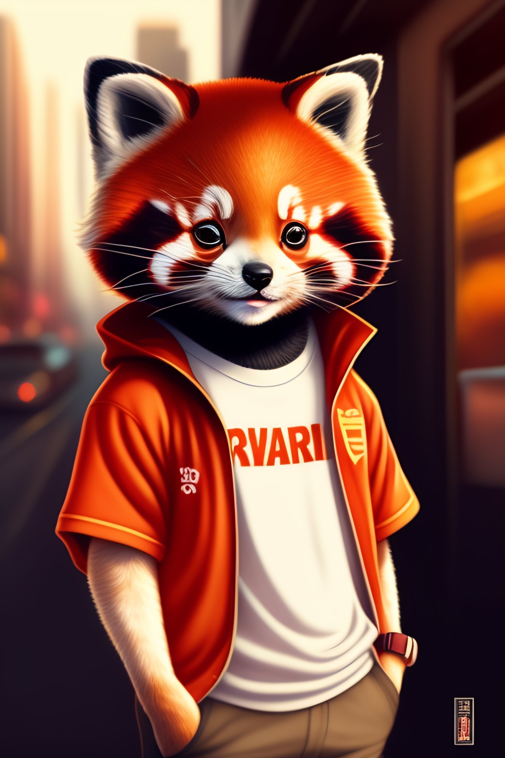 Lexica - Cute small humanoid cat red panda, , wearing urban street ...