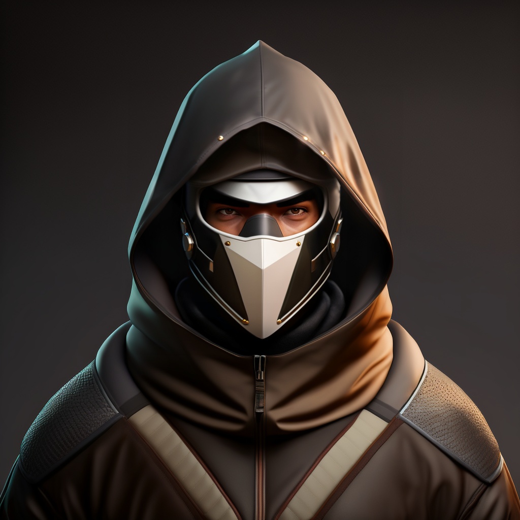Lexica - Male character, hooded, cap, and a black and white mask.